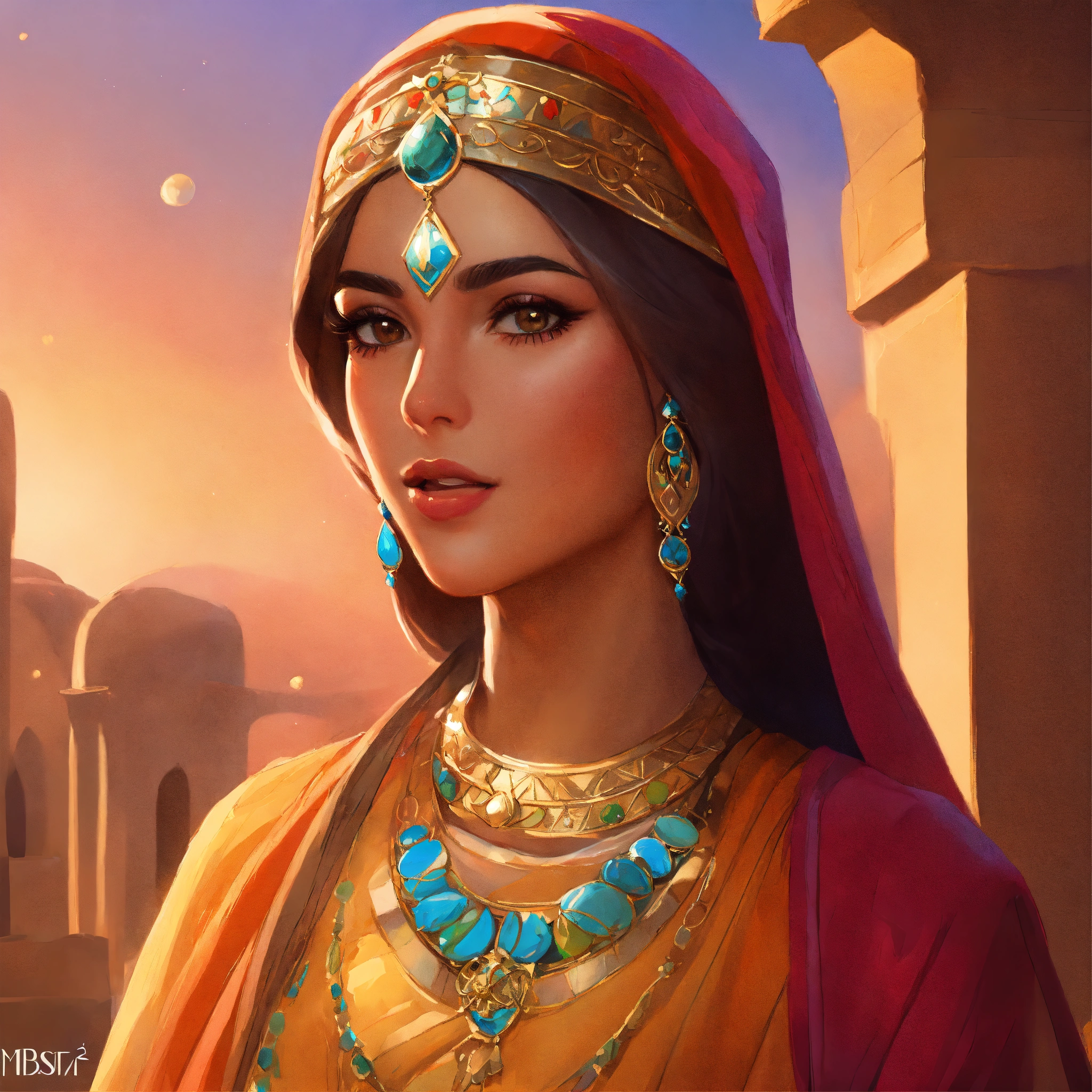 Lexica - Arab princess, realistic cartoon oil paint, 2D illustration ...
