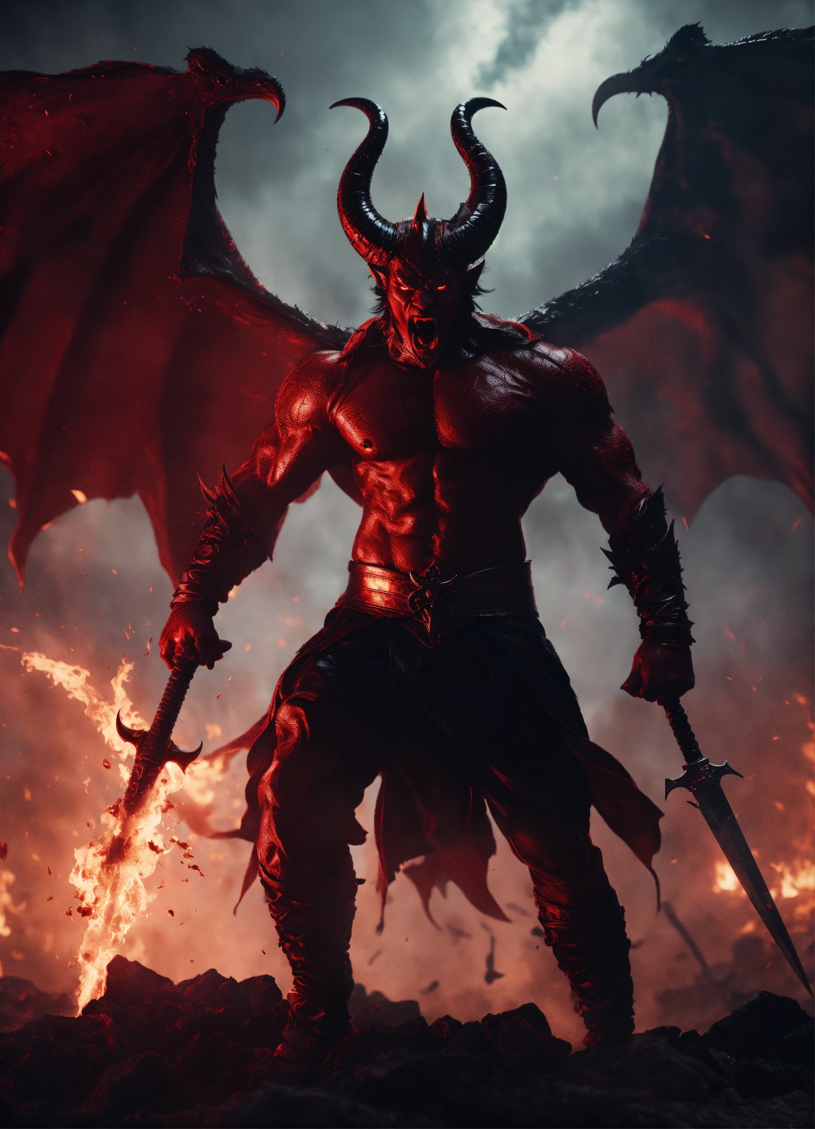 Lexica - Satan fighting, cinematic, 8k