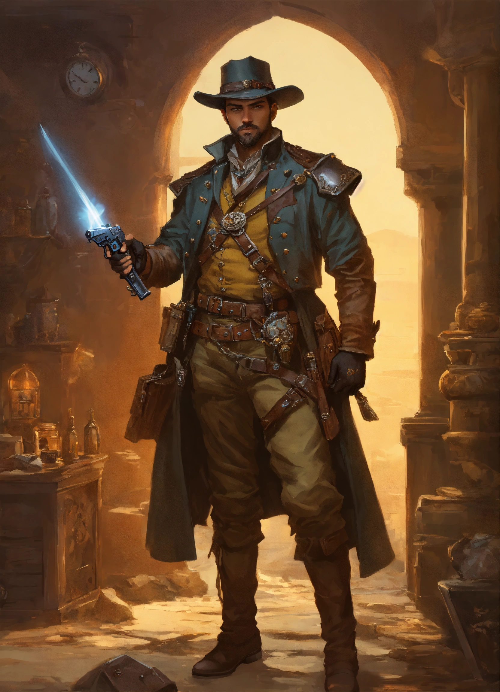 Lexica - Male human bounty hunter treasure seeker, with a pistol in his ...