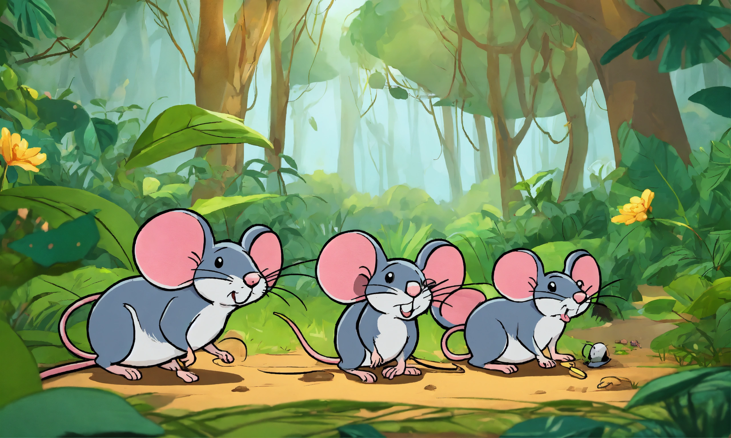 Lexica - Cartoon group of mouse wandering in jungle