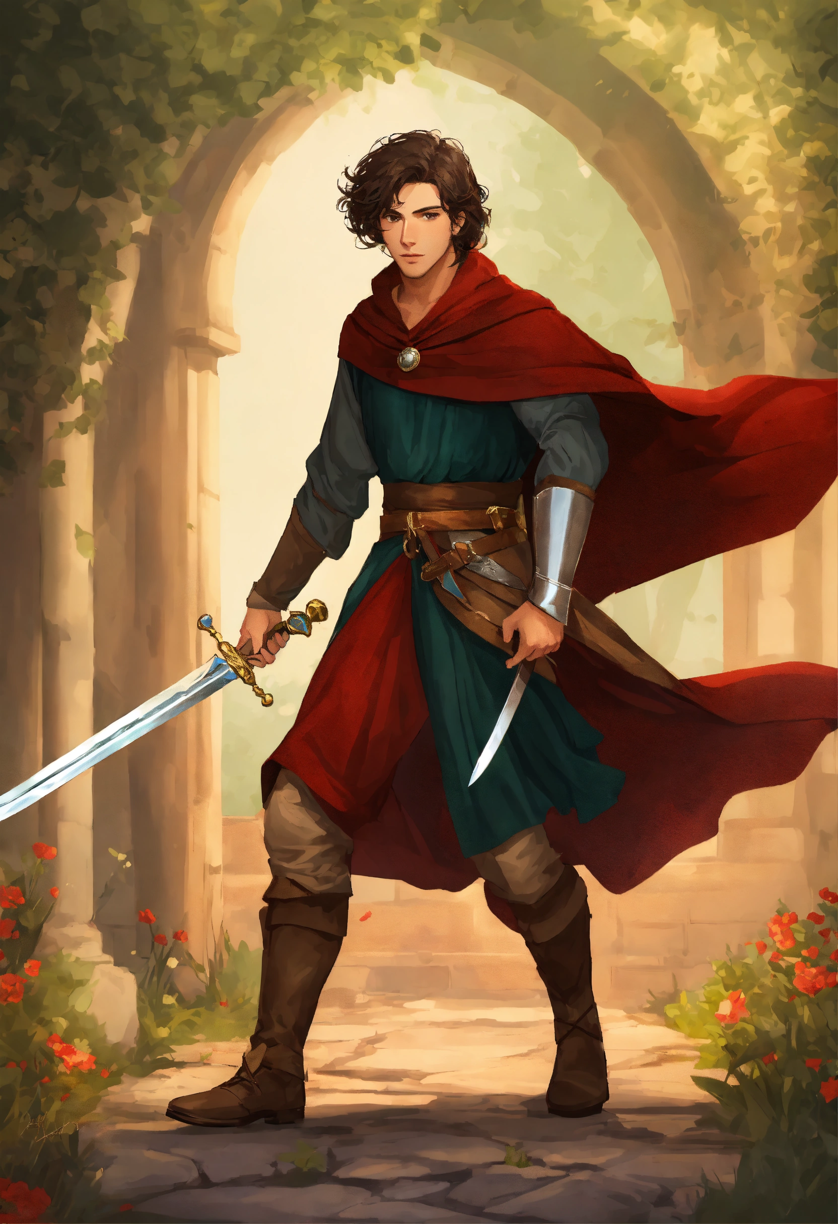 Lexica - Beautiful young medieval man holding a sword running, full ...