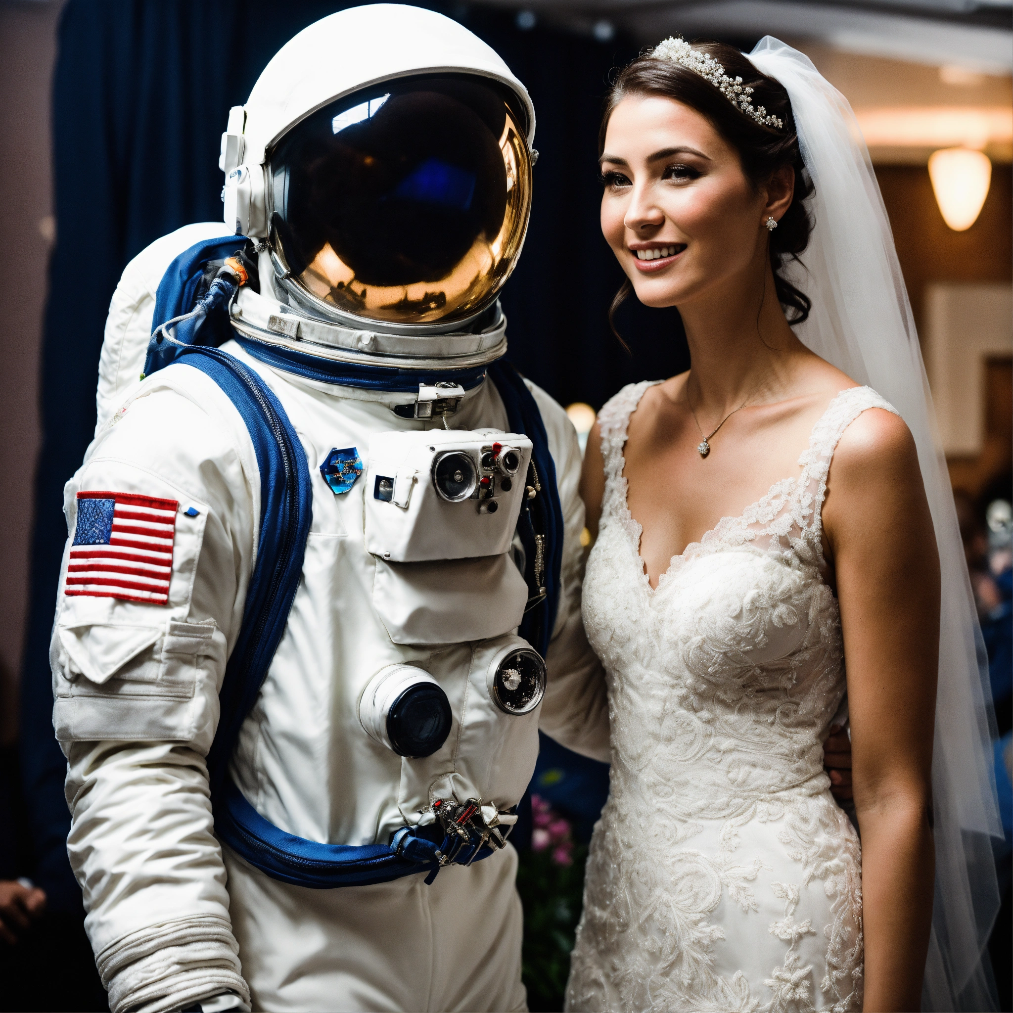 Lexica - Astronaut, realistic, the bride with astronaut helmet and groom