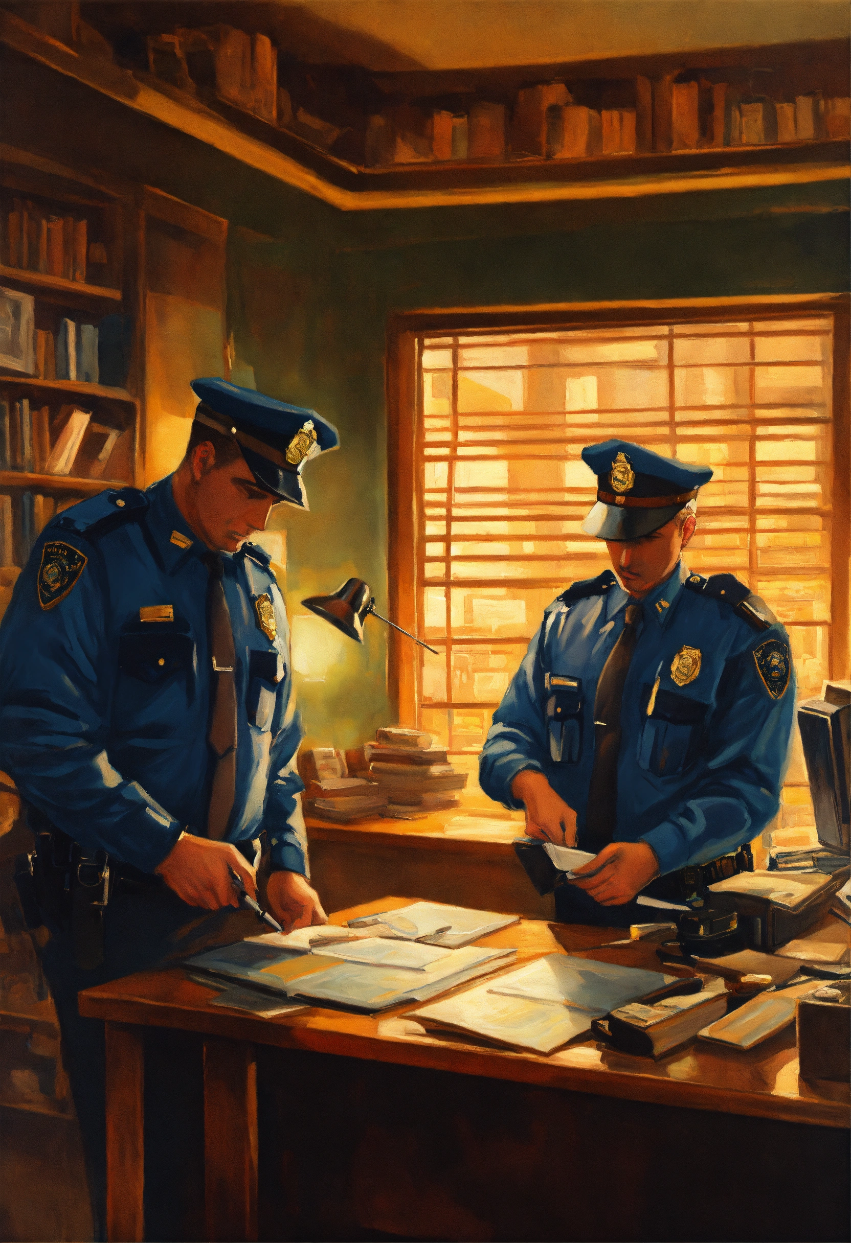 Lexica - A police office, multiple detectives working, cartoon oil painting