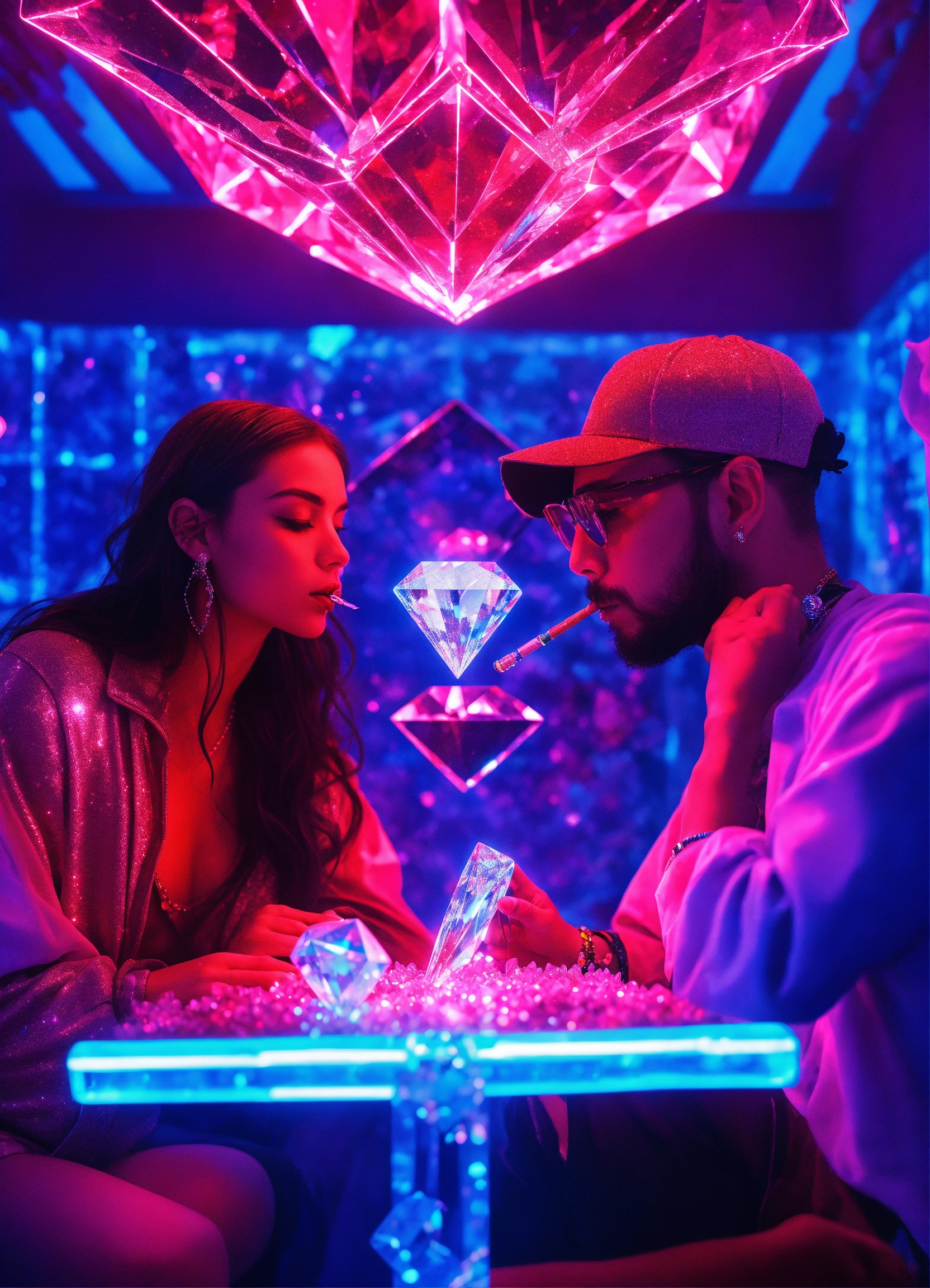 Lexica - Photorealistic A diamond couple smoking crystals in diamond ...