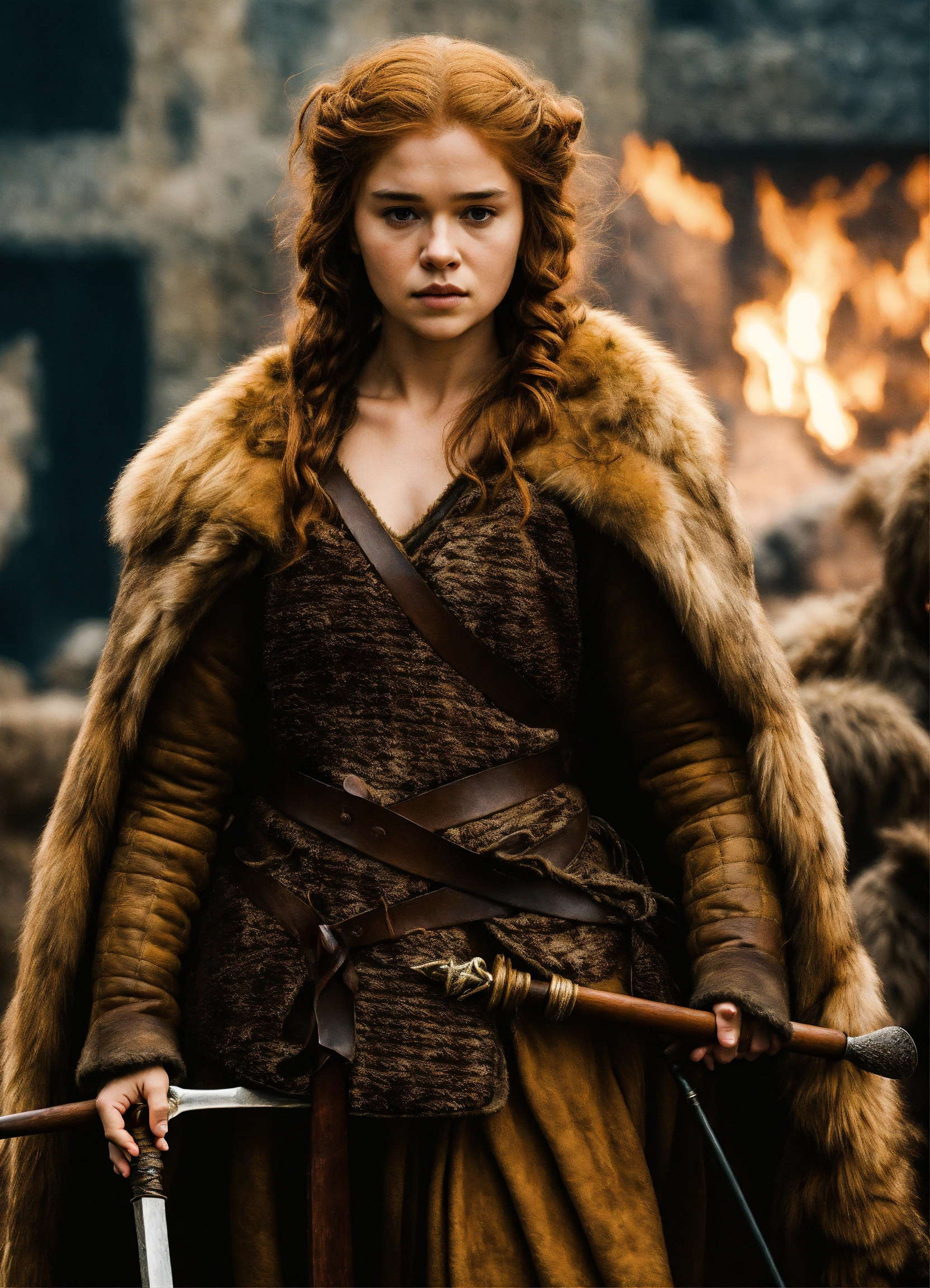 Lexica - Game of thrones wildling warrior girl in furs with a spear