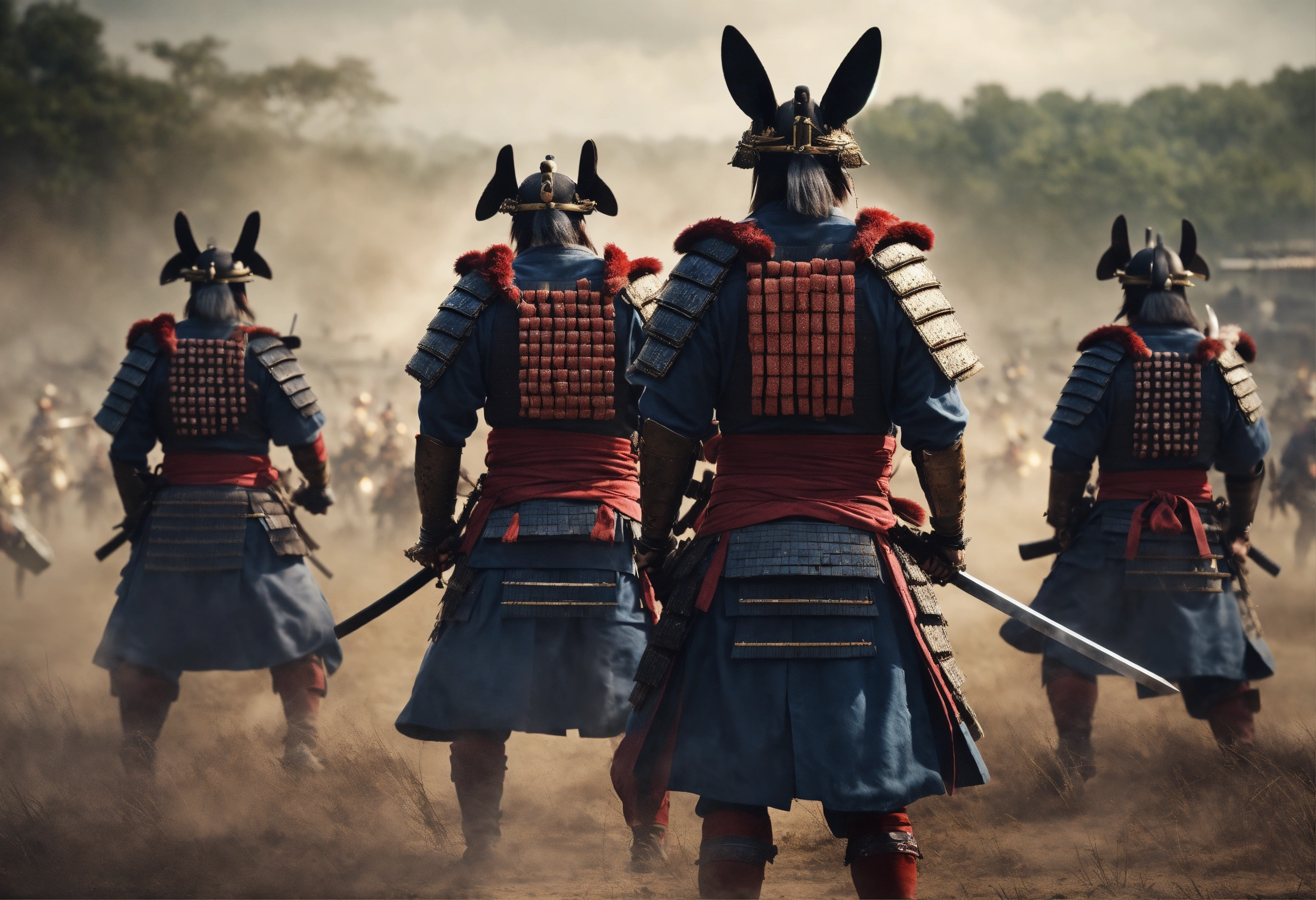 Lexica - Group of animal samurai with arms facing away from camera ...