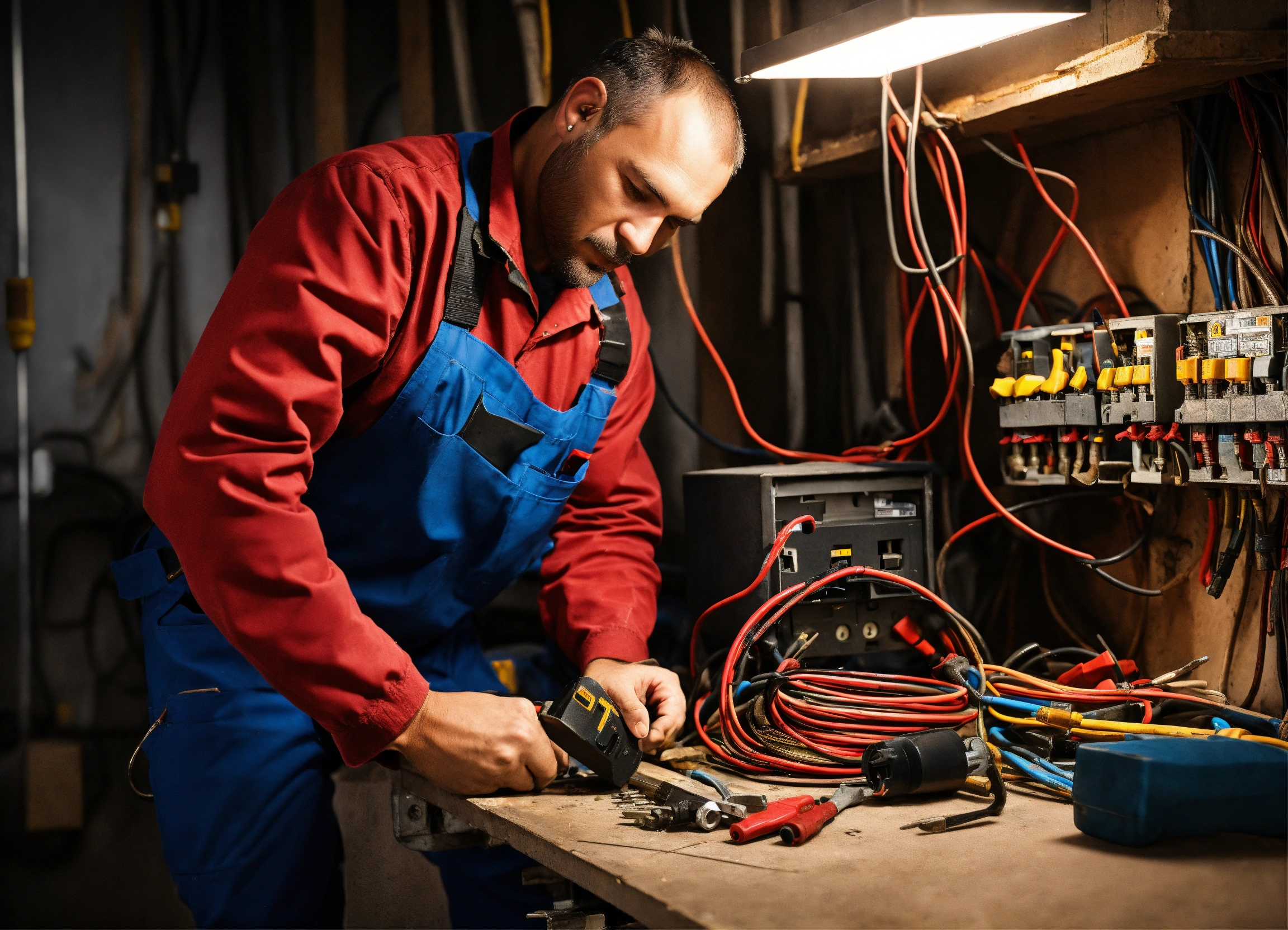 Lexica - Photo of an electrician man. with tools, repairs sockets