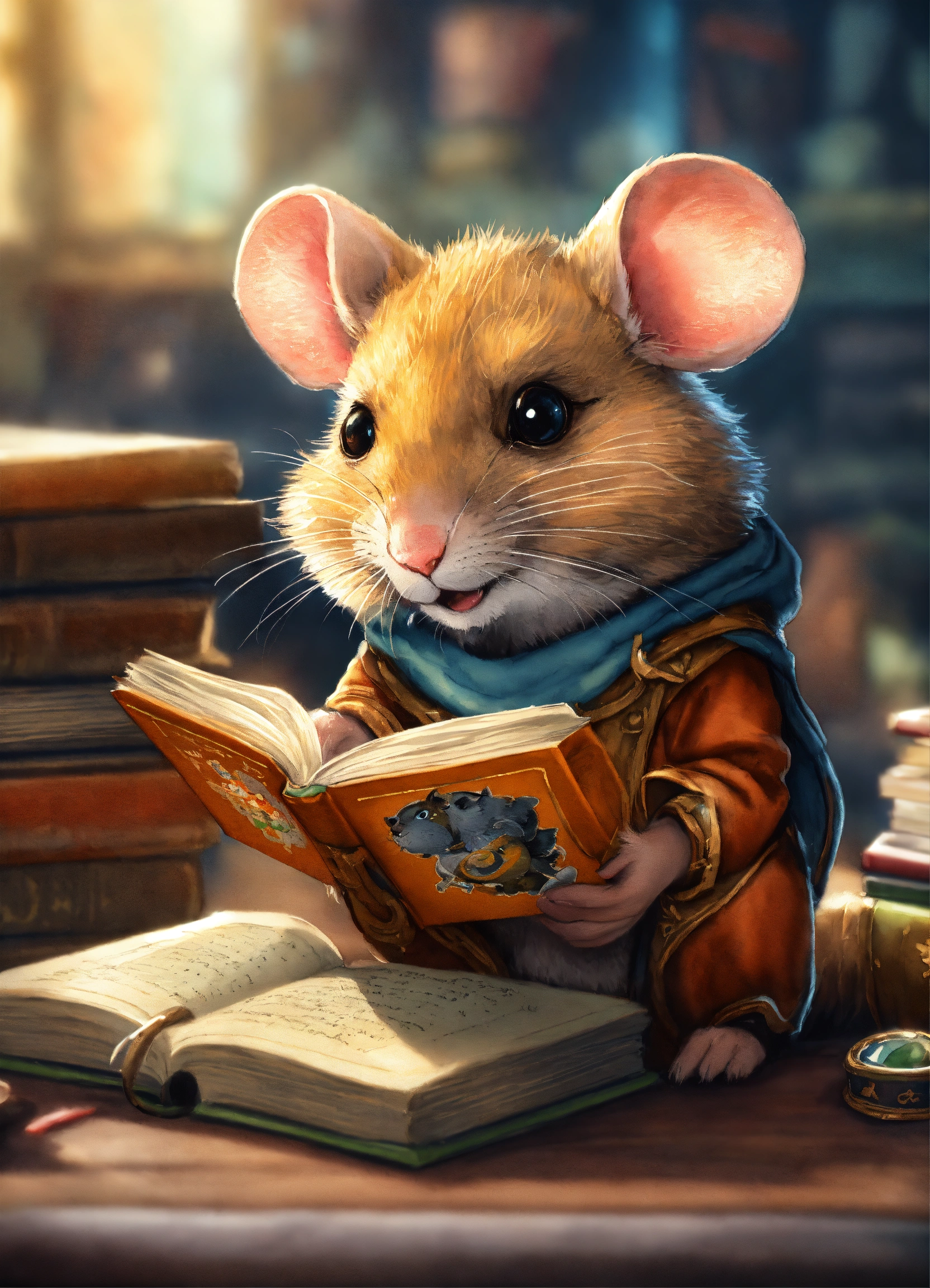 Lexica - STICKER, Close-up of mouse with book and mouse, adorable ...