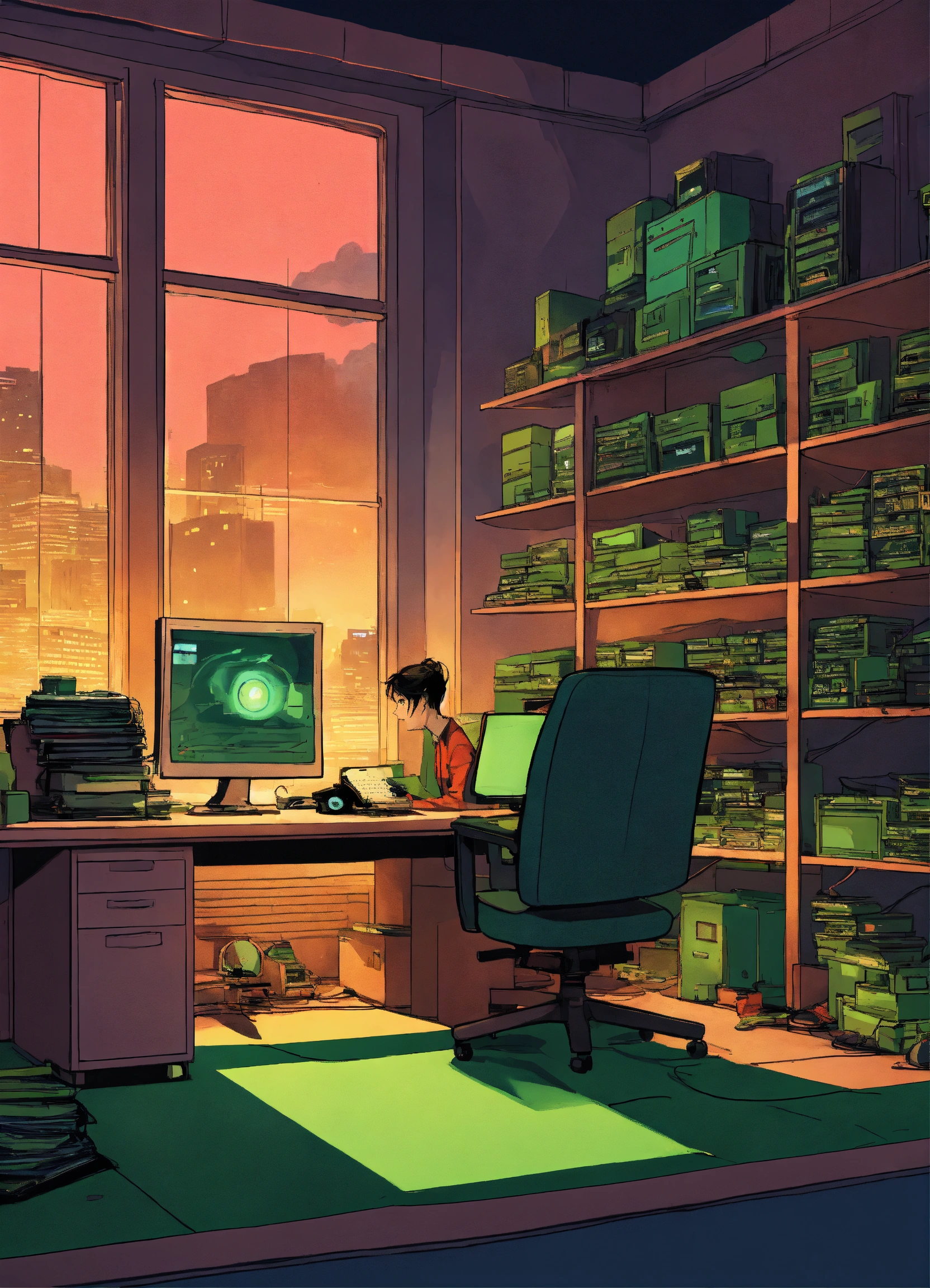 Lexica - Envision a comic cartoon poster of a dystopian office at ...