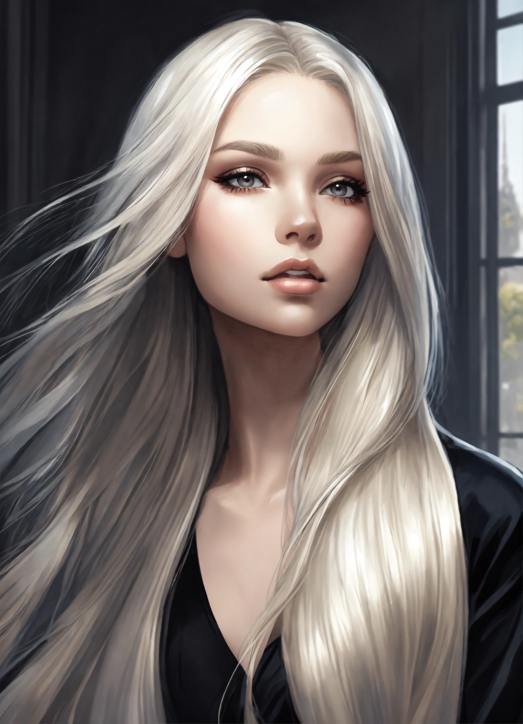 Lexica - Beautiful platinum grey blond young tween 2d drawing. Petite ...
