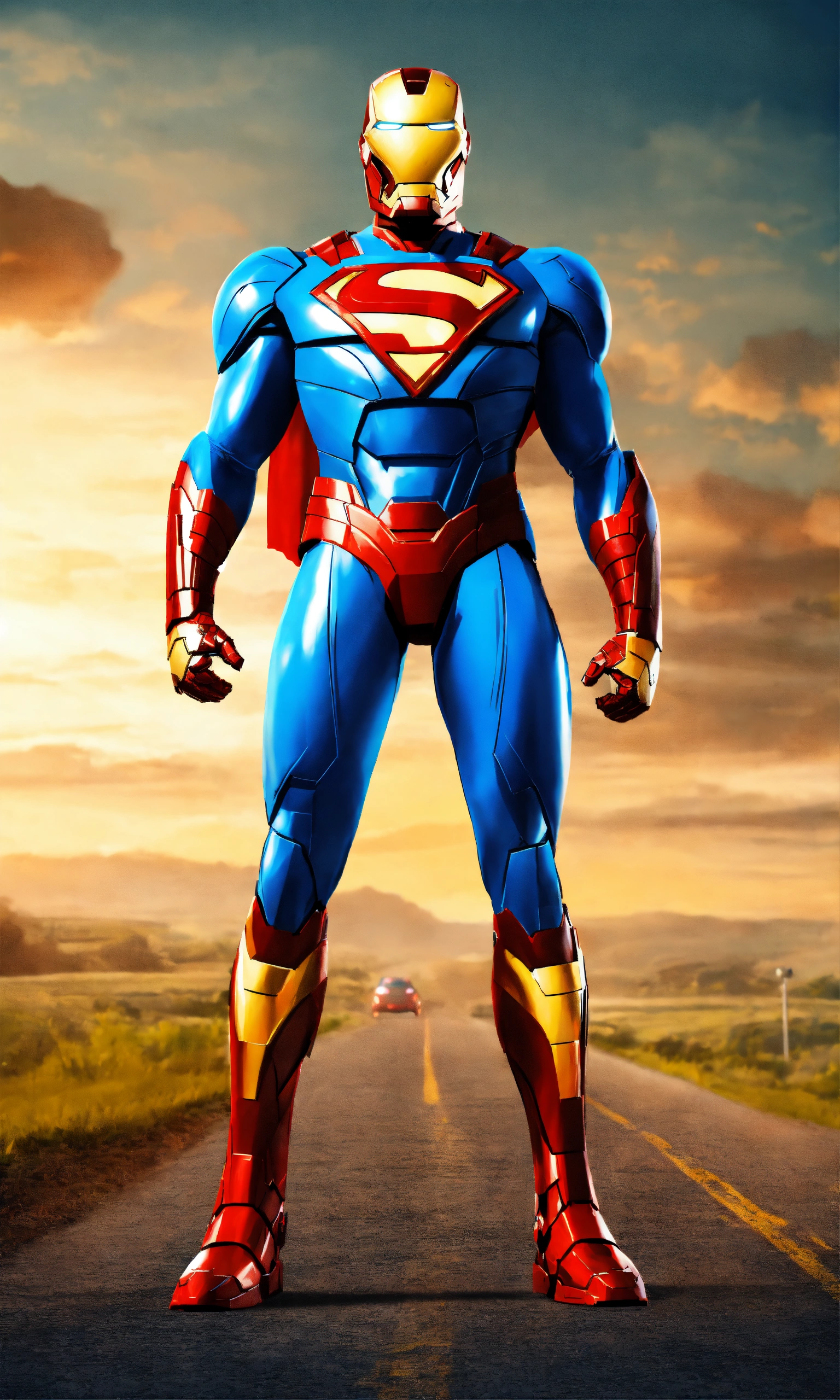 Lexica - Iron Man as Superman full-body, colorful background, blue ...