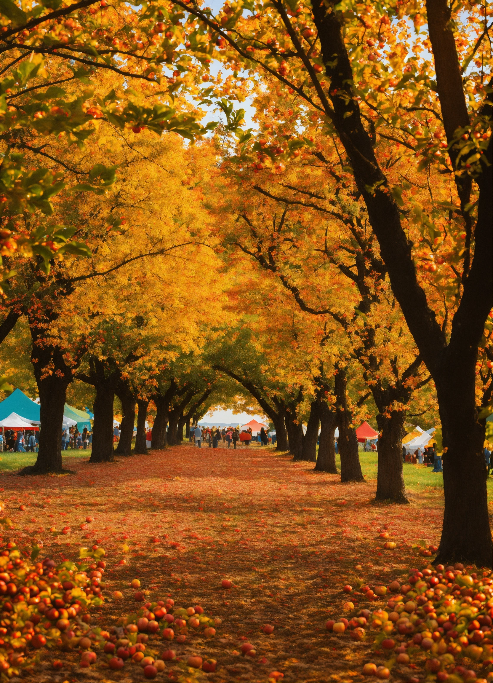 Lexica - Fall festival apple orchard scene with trees changing colors