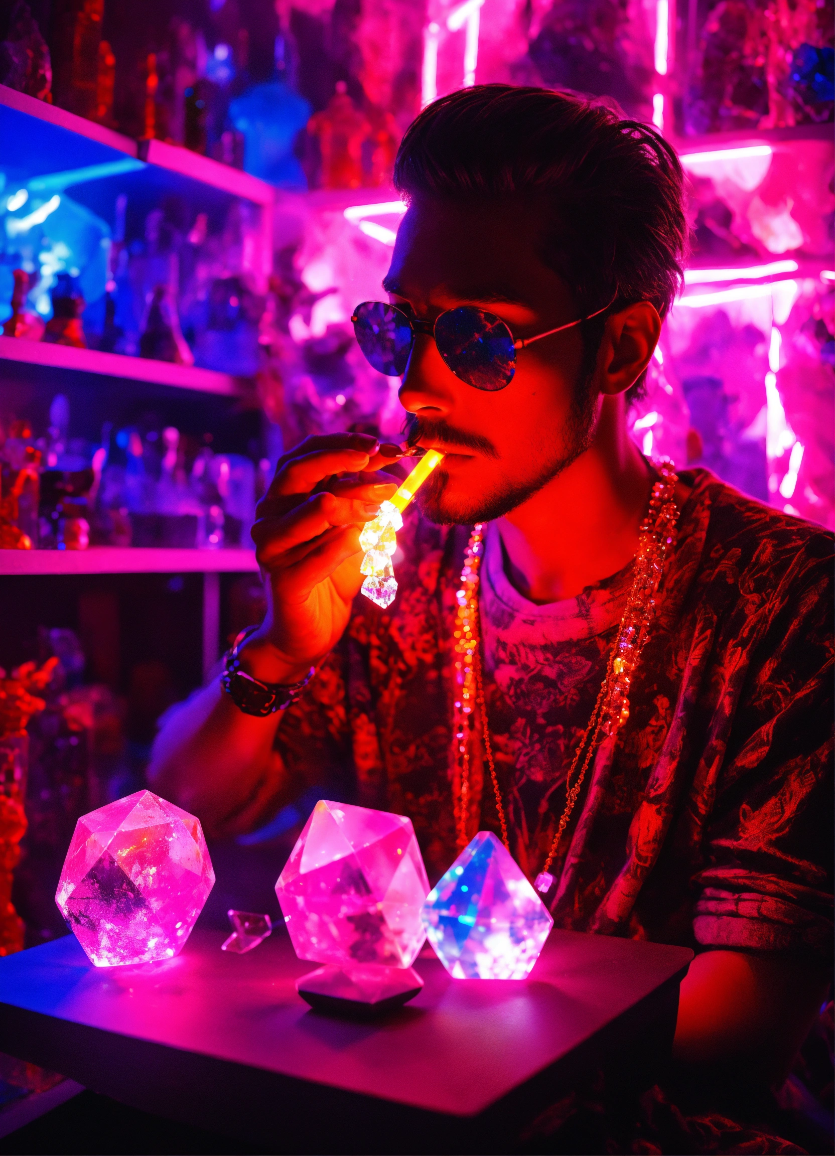 Lexica - A diamond man smoking crystals in a crystal pipe in a DMT ...