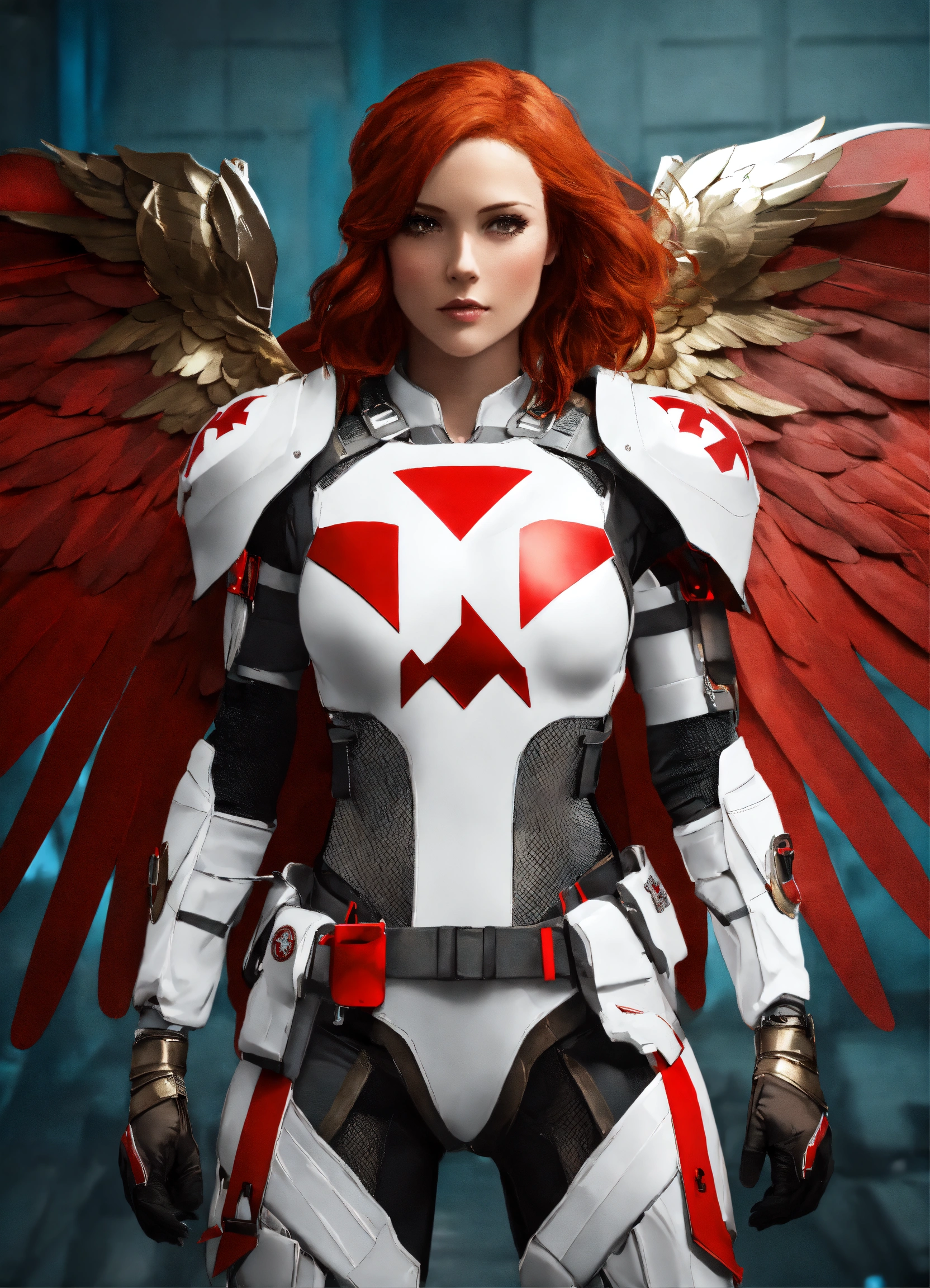 Lexica - Female athletic red hair wearing white metal superhero armor ...
