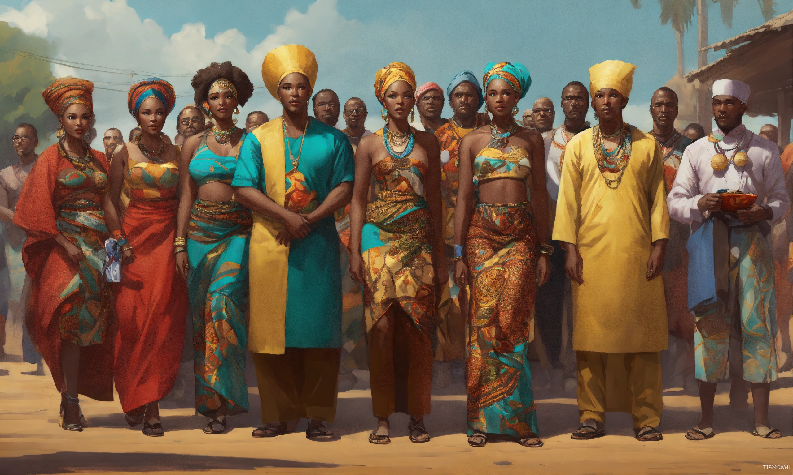 Lexica - African village crowd, 20 full length people, wearing ...