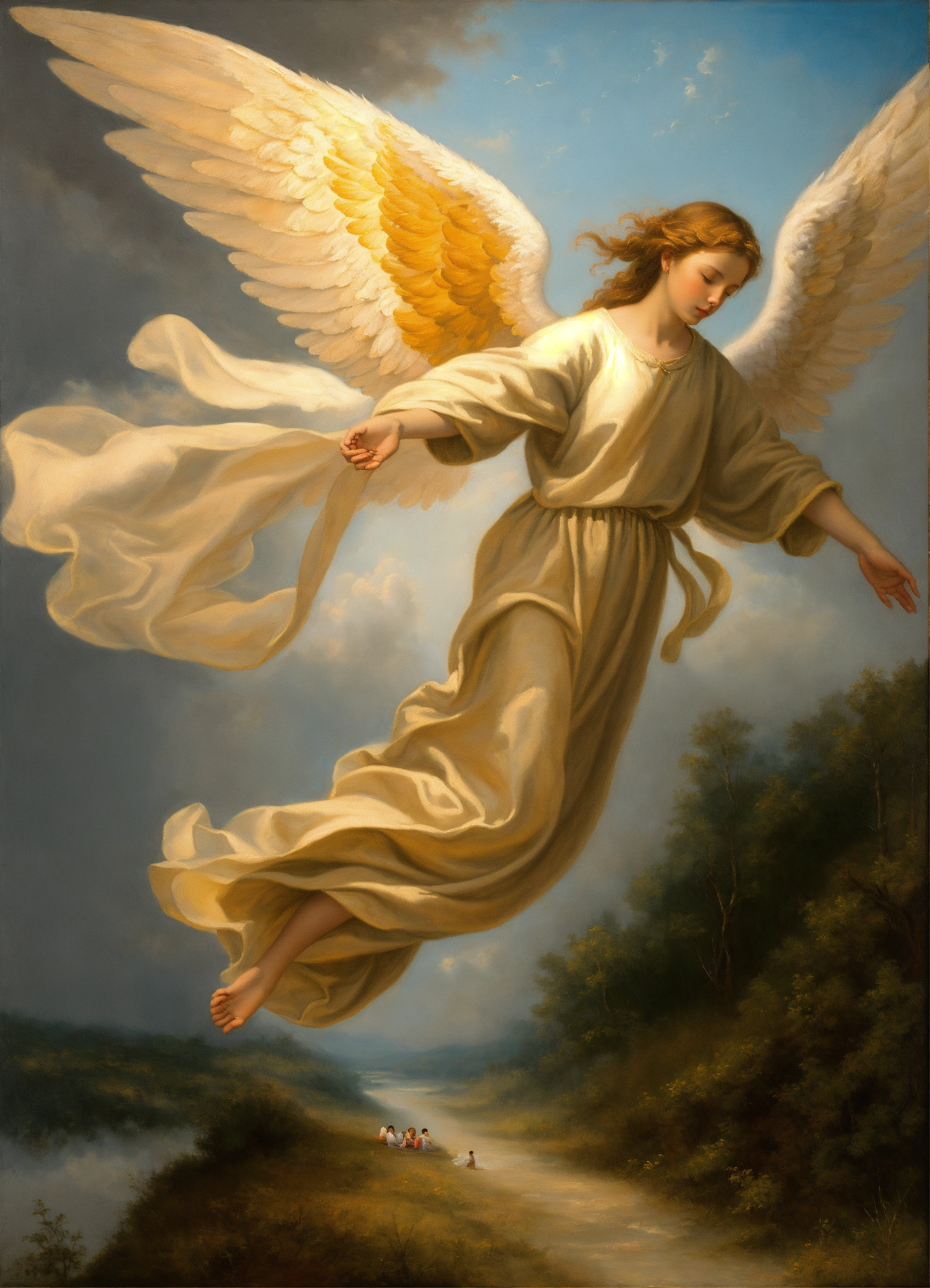 Lexica - Oil painting of an angel descending from heaven