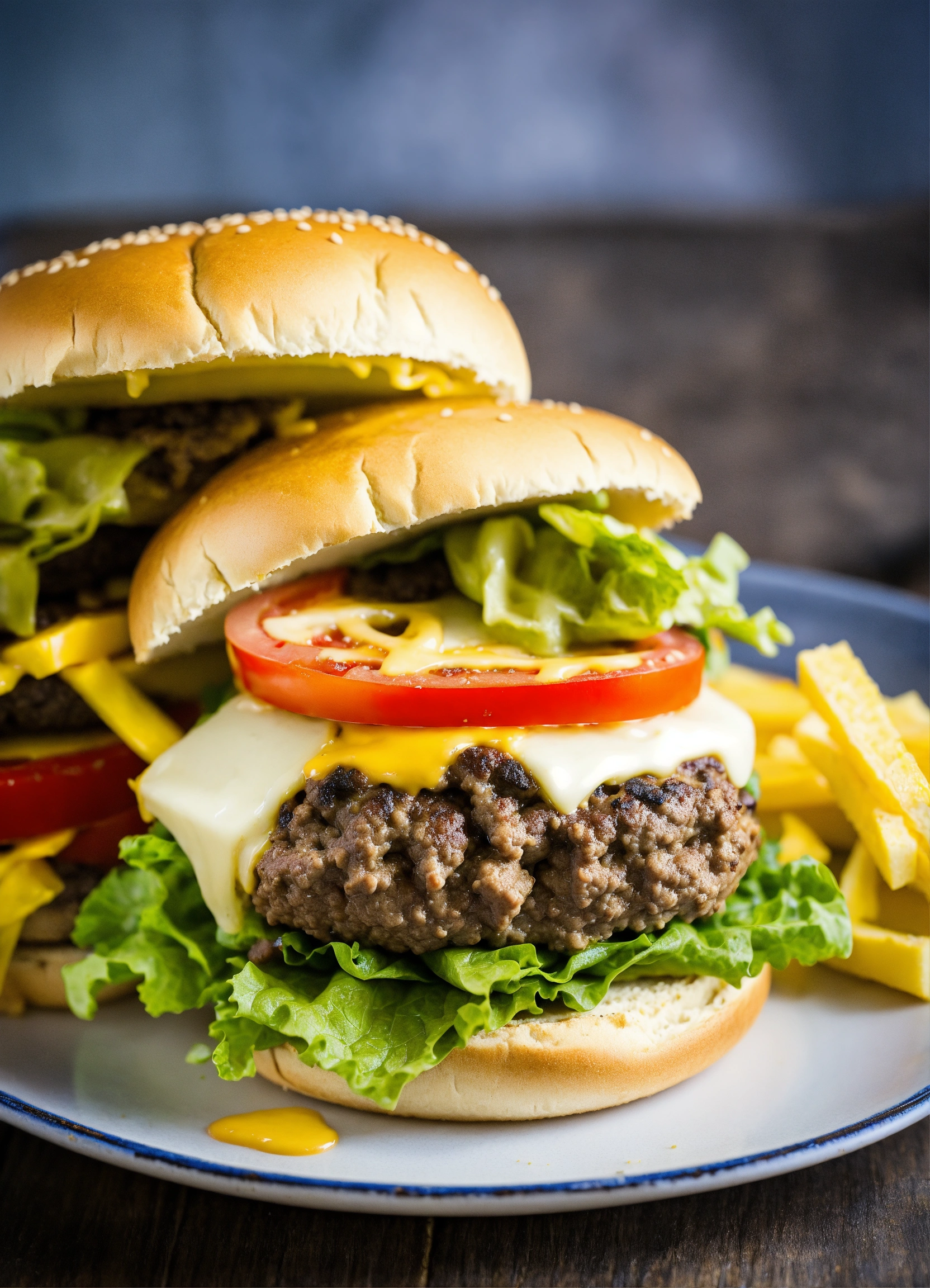 Lexica - Cheeseburger cut in half on a plate
