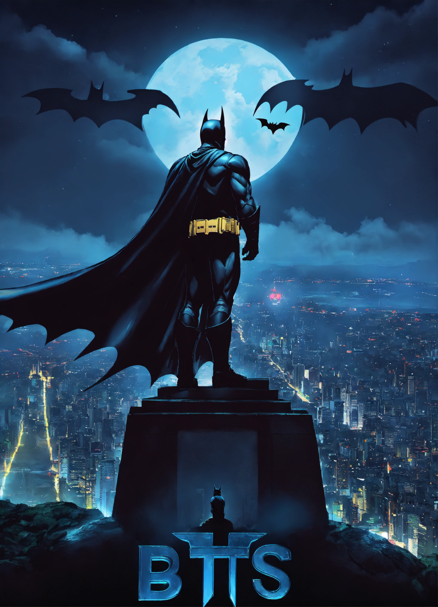 Lexica - Batman looking up at a Cristo Redentor in the dark, while the ...