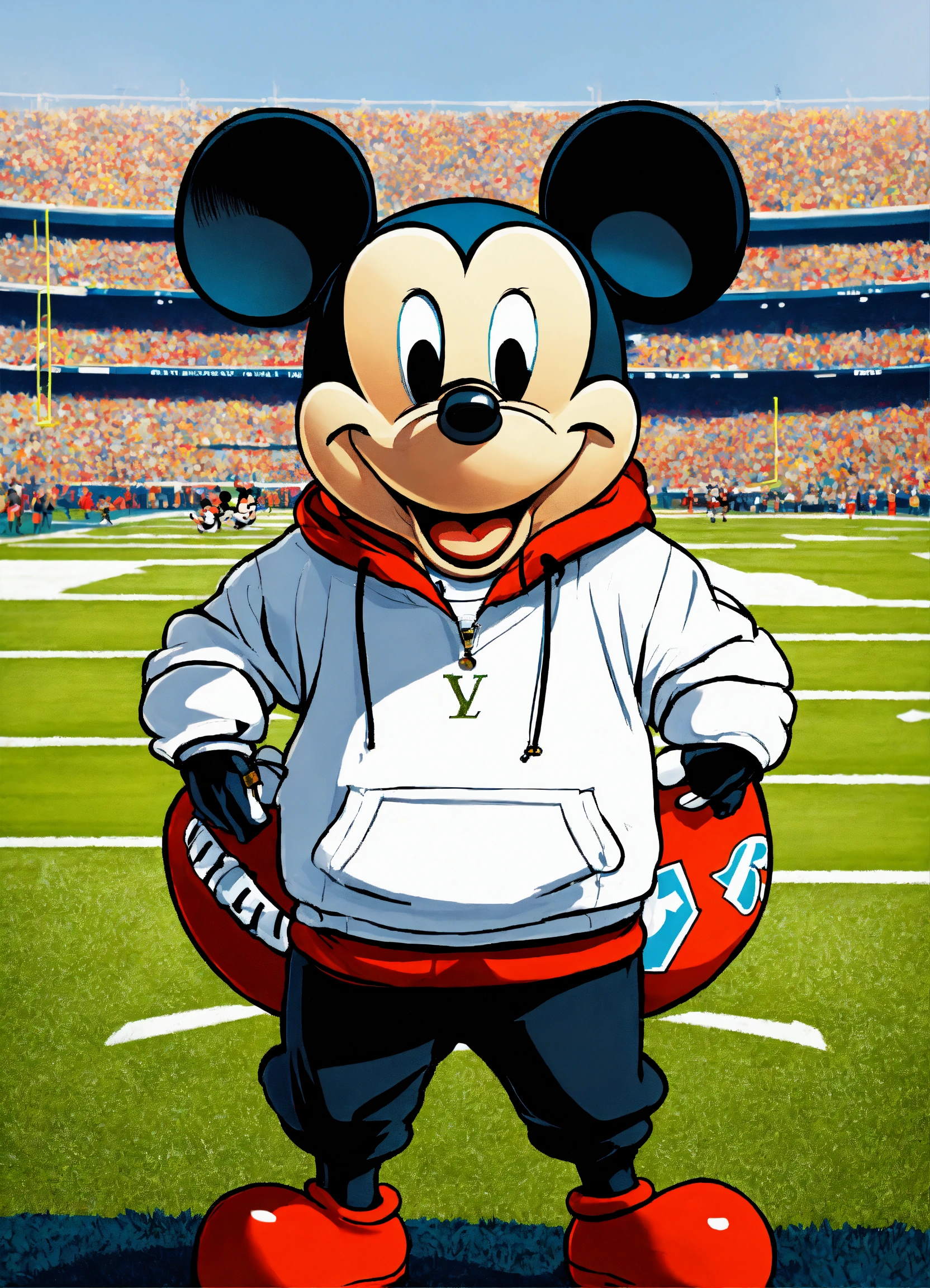 Lexica - Handsome cartooned Mickey Mouse in a white hoodie and ...
