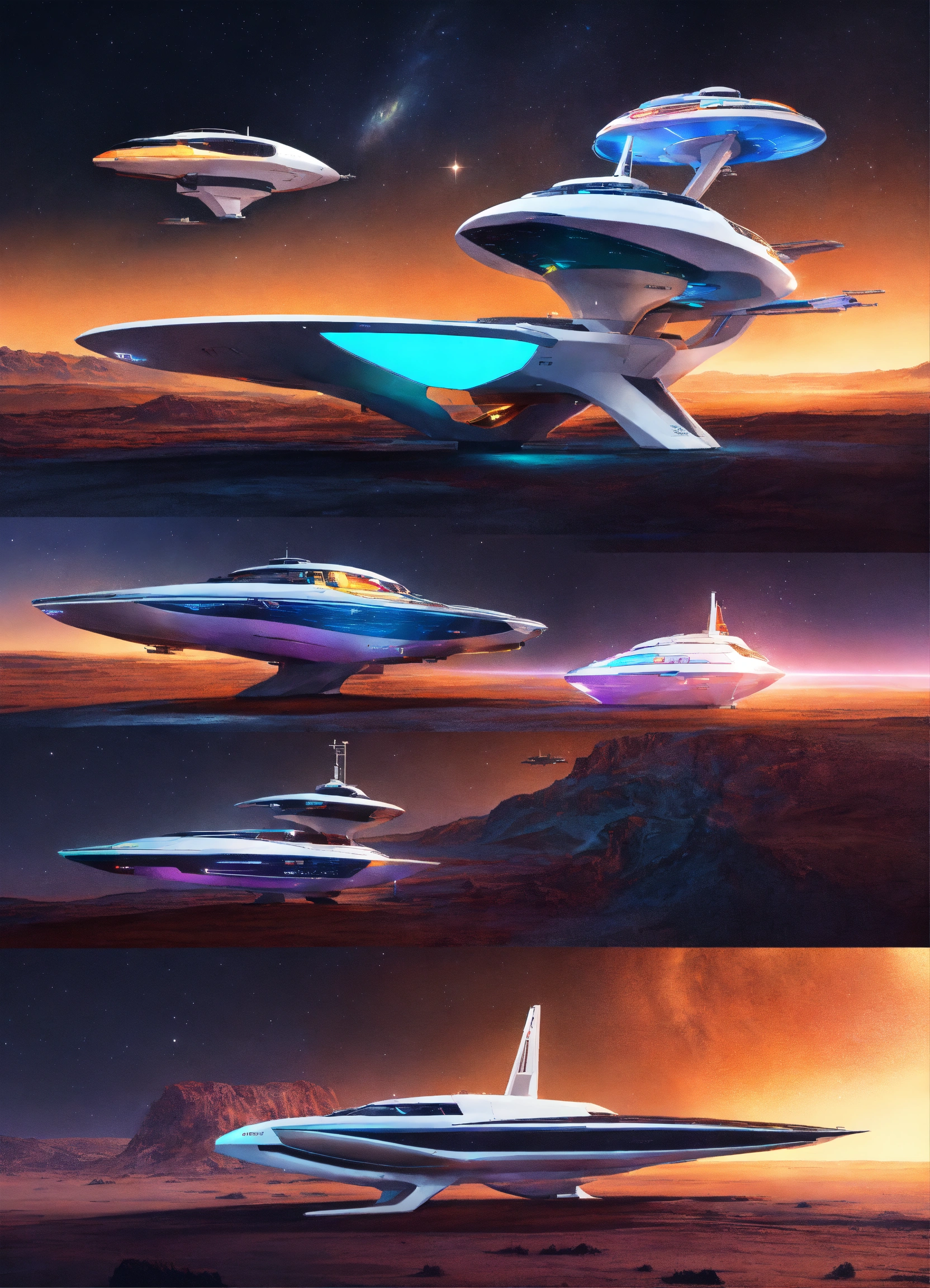 Lexica - 5 Colorful Sporty space yachts all docked at a space yacht ...