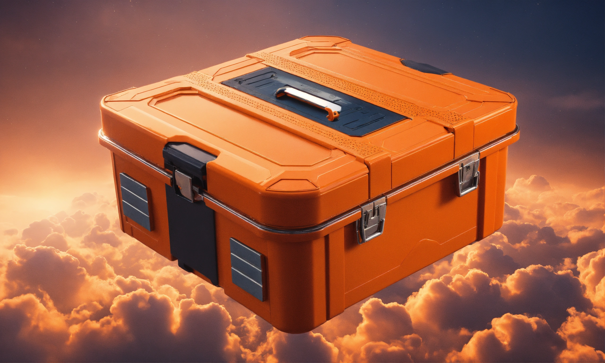 Lexica - Magic tool box, modern, futuristic, orange color, flying over ...