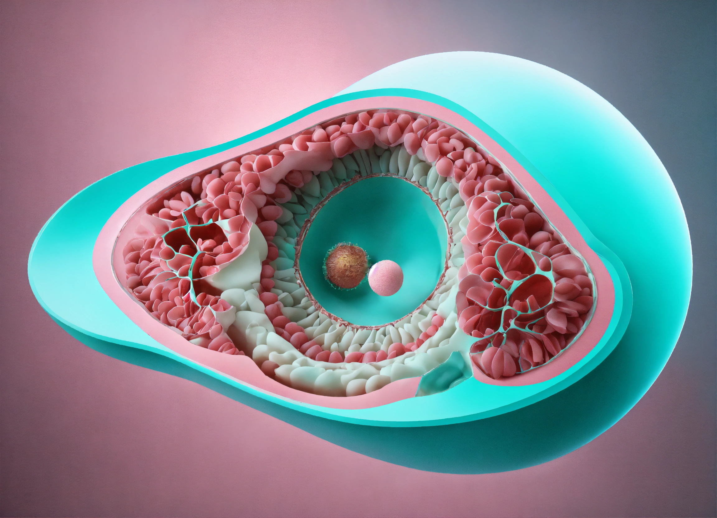 Lexica - A 3D render pink healthy ovary female system on a desaturated ...