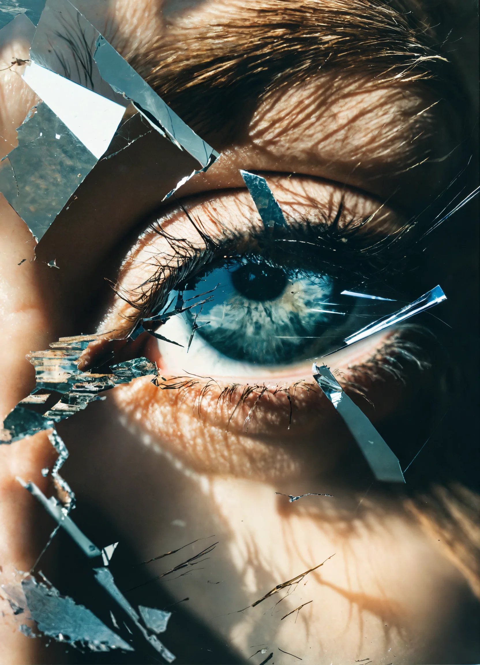 Lexica - Double Exposure photo, featuring eye, shattered mirror effect ...