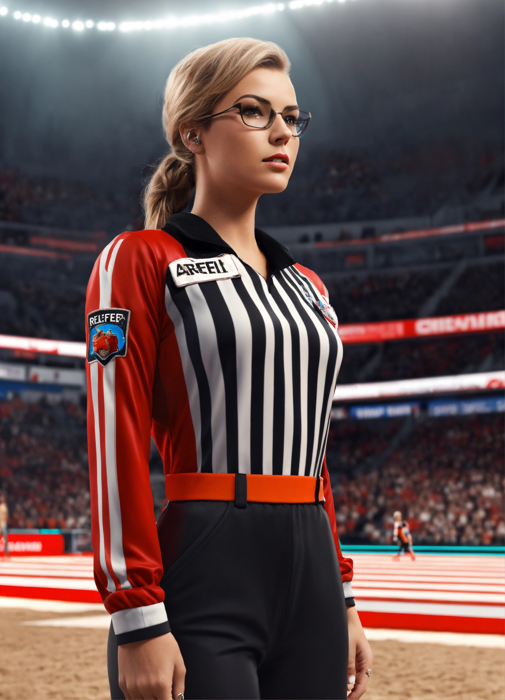 Lexica - The referee lady in the arena look at me 3D art