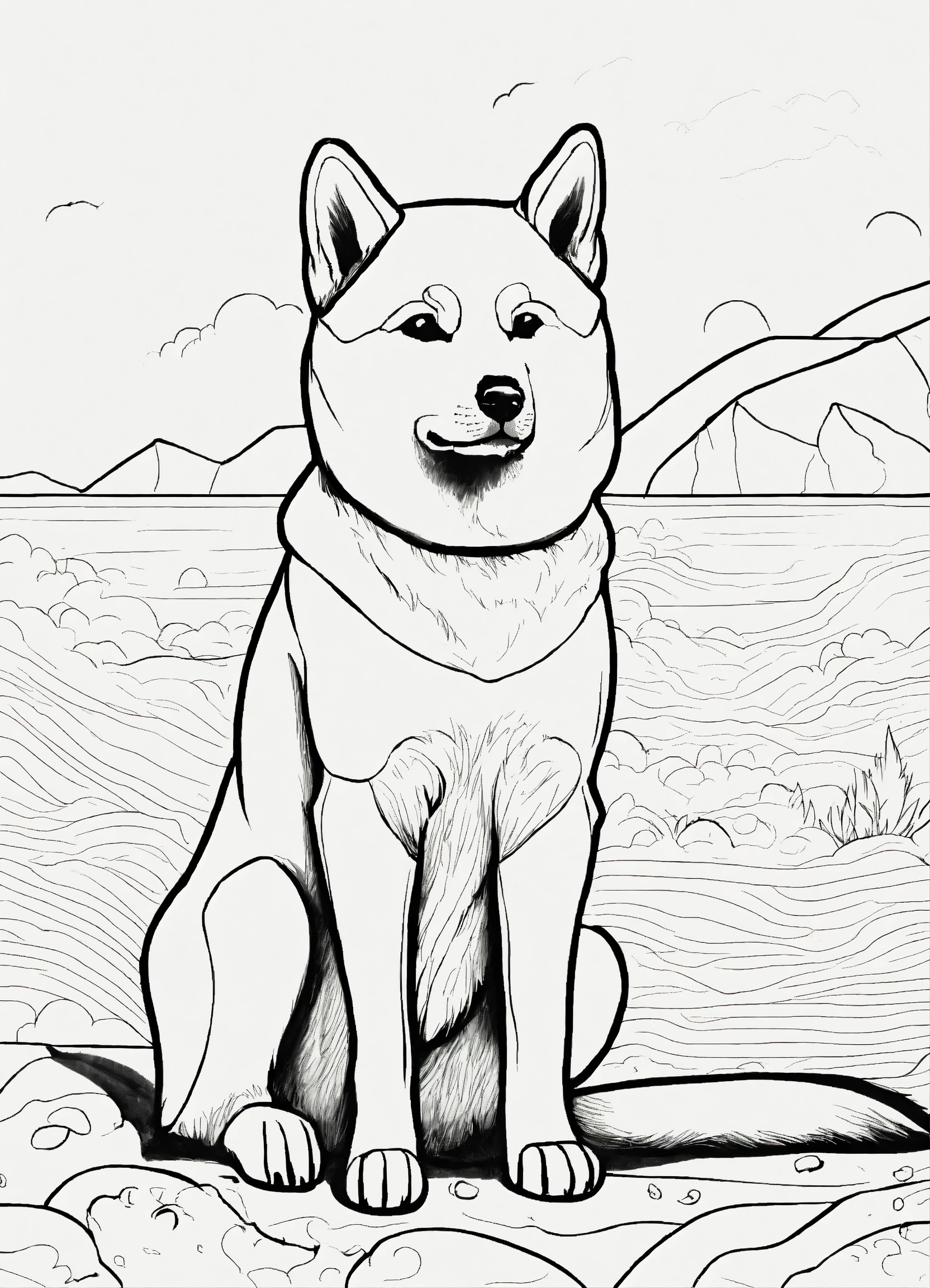 Lexica - Simple line drawing Shiba inu
