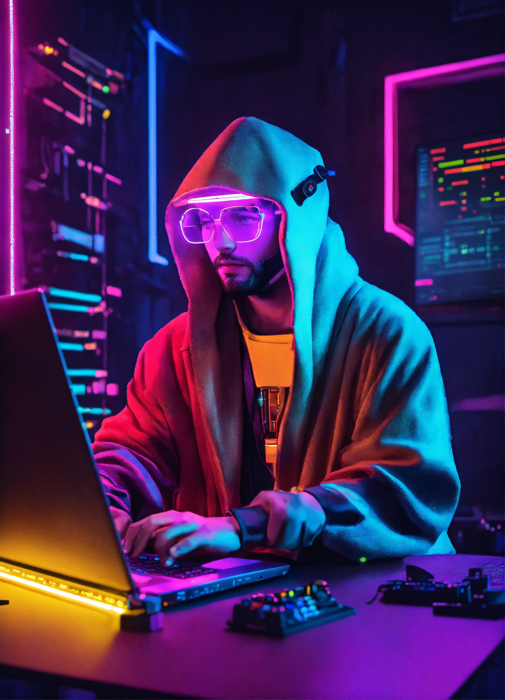 Lexica - A programmer wearing a jedi costume and programming with a ...