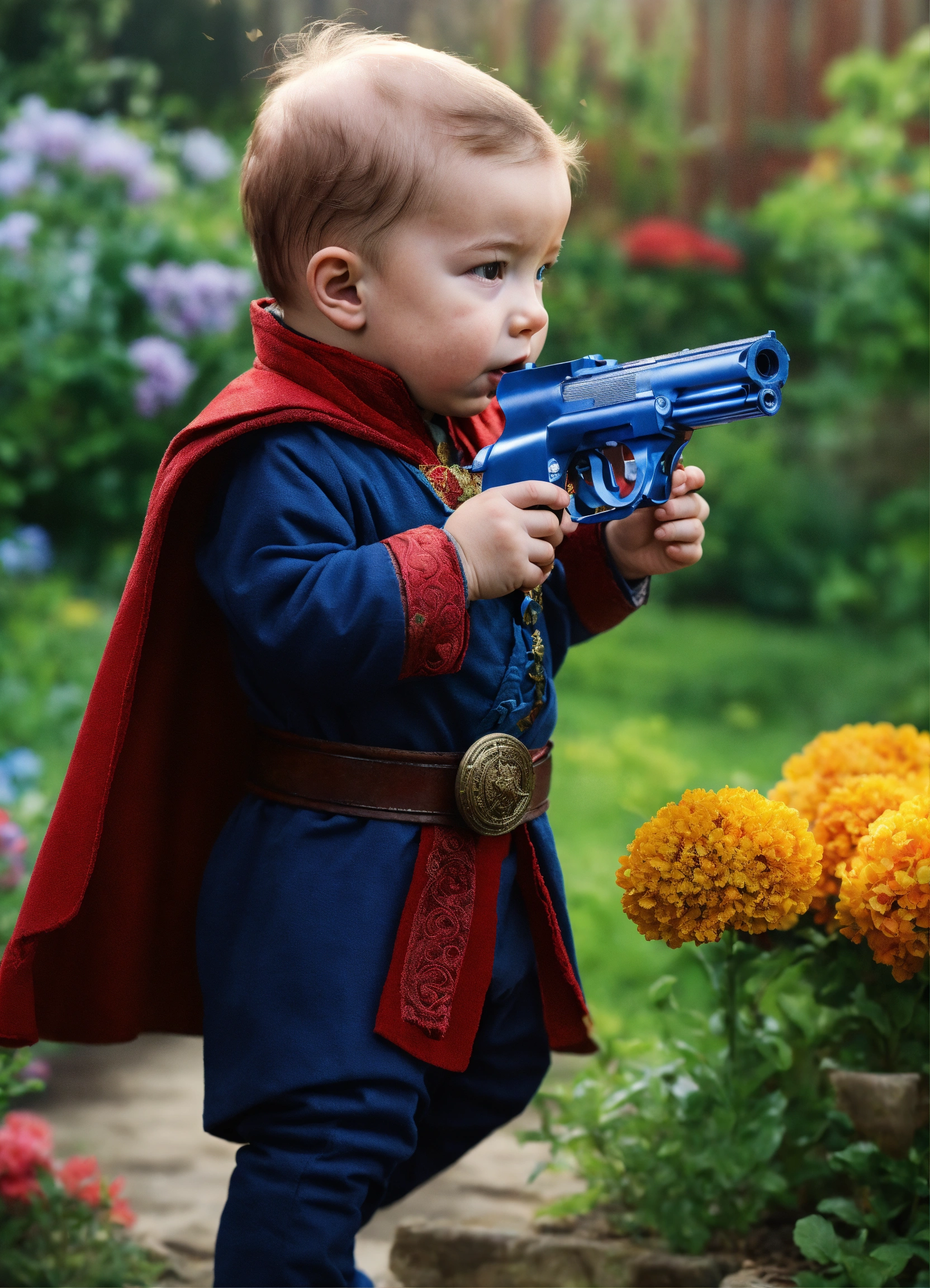 Lexica - Realistic, baby doctor strange playing gun, in the garden ...