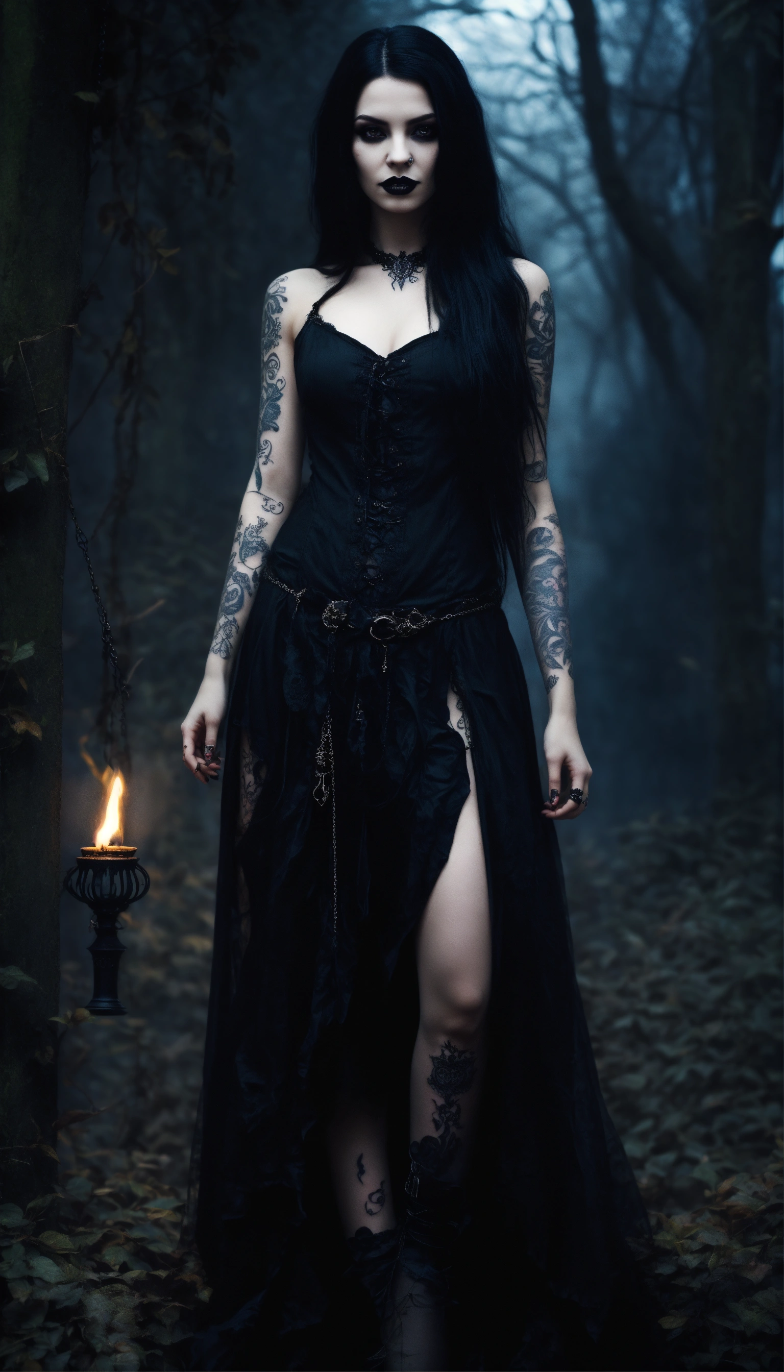 Lexica - A scary girl, full body, pale skin, long crazy black hair ...