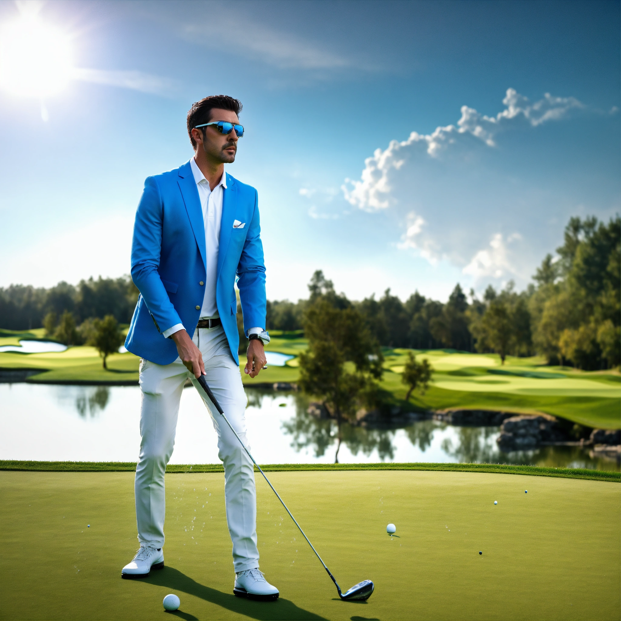 Lexica - 4k hd ultra realistic cool man blue blazer, sunglasses ...