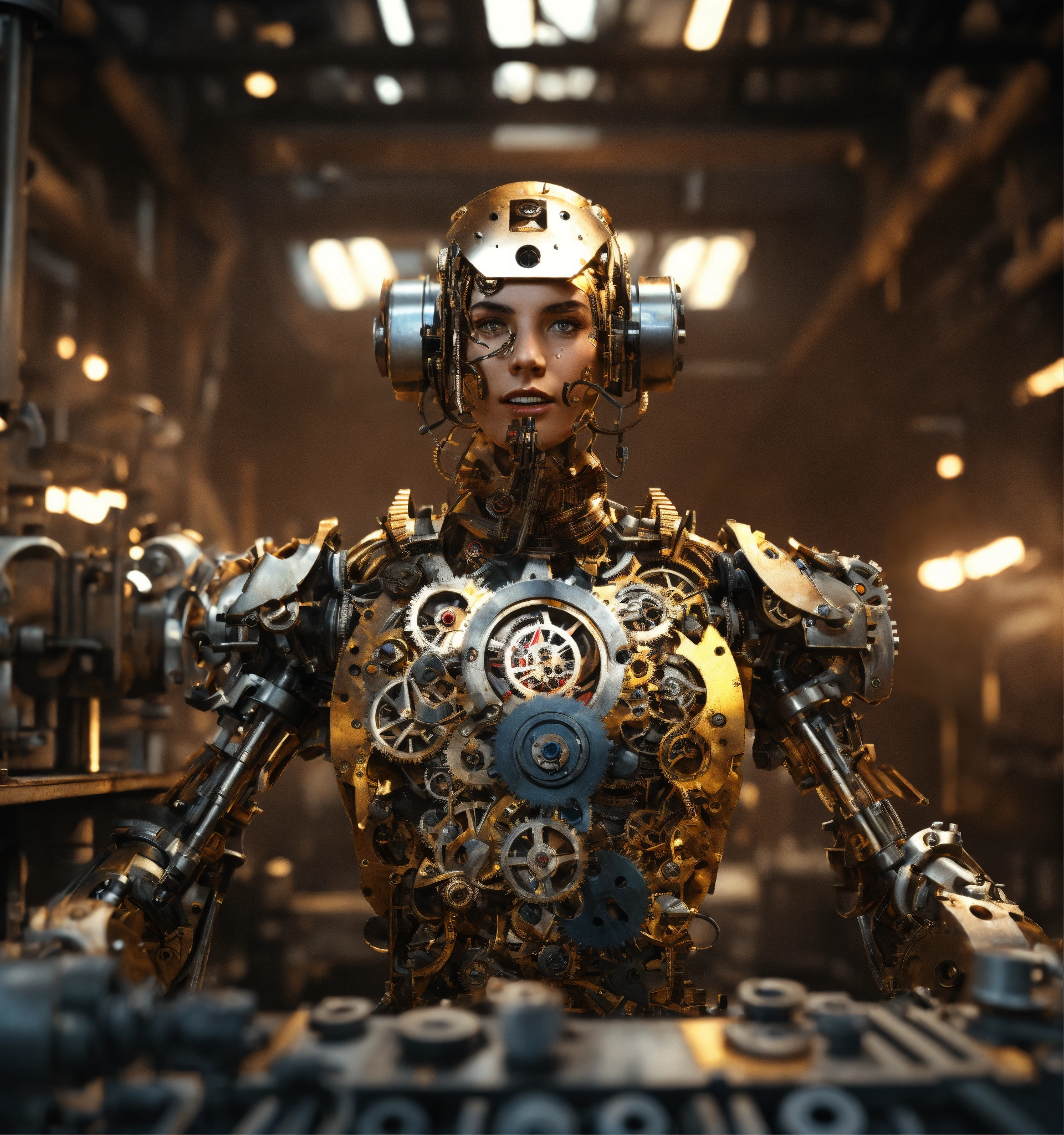 Lexica - Clockwork cyborg, front, 8k resolution, in a gears and cogs ...