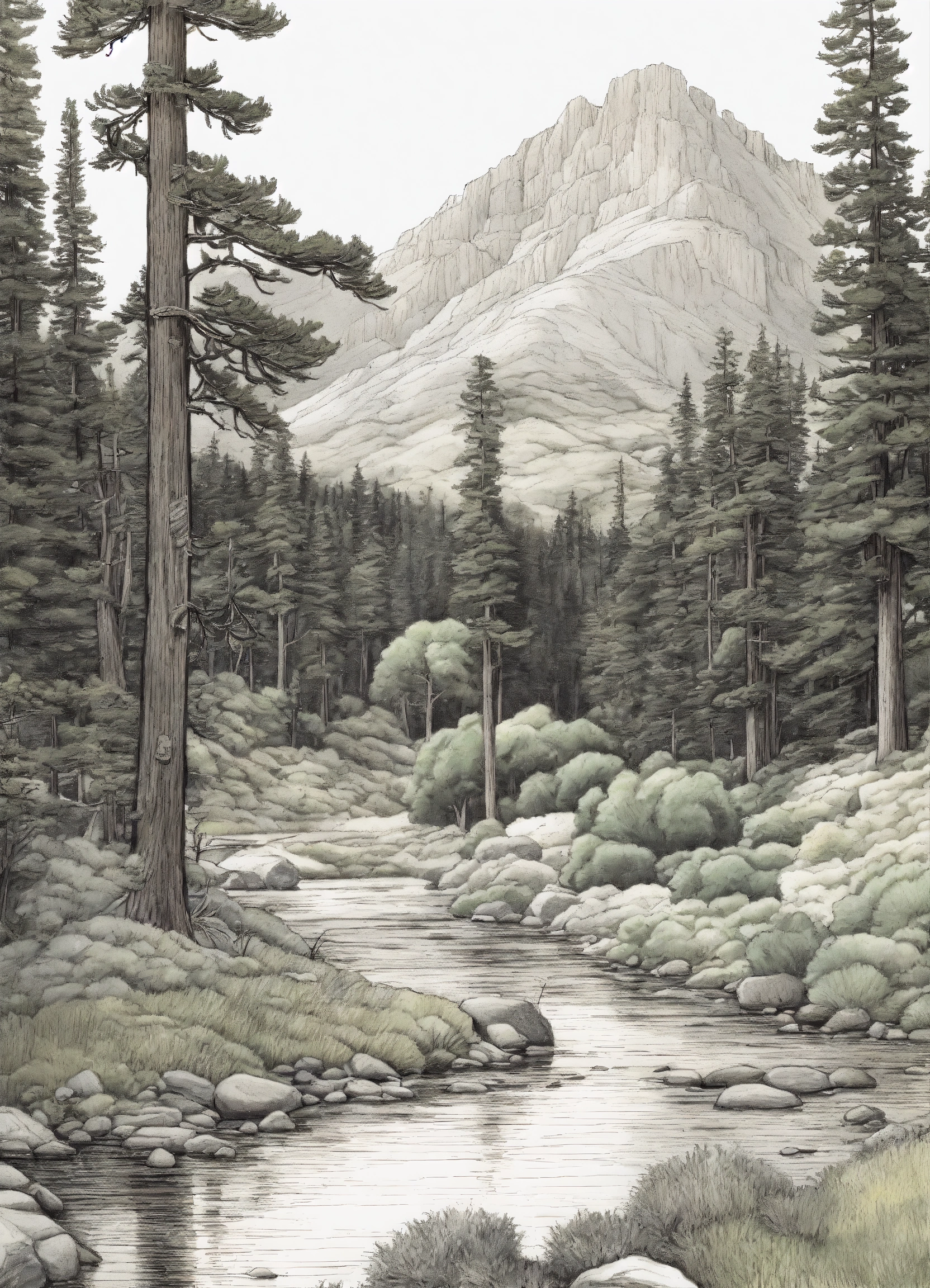 Lexica - Drawing Californian Sierra Nevada USA. Line drawing, clean ...