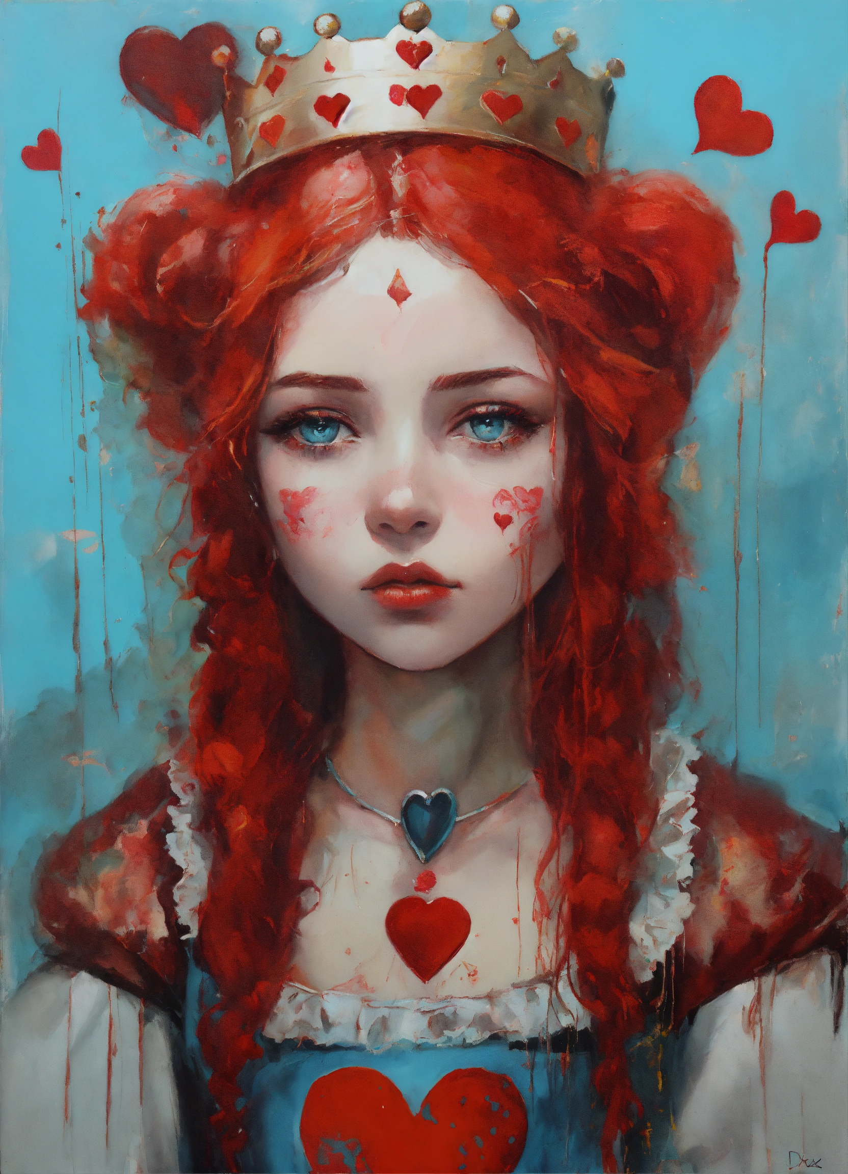 Lexica - Mixed media oil painting of a beautiful adorable sad Queen of ...