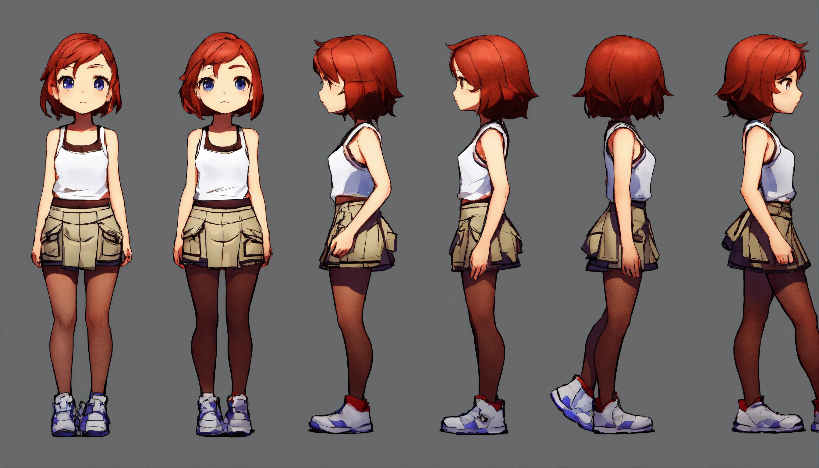 Lexica - Short haired girl wearing tank top and short skirt, walking ...