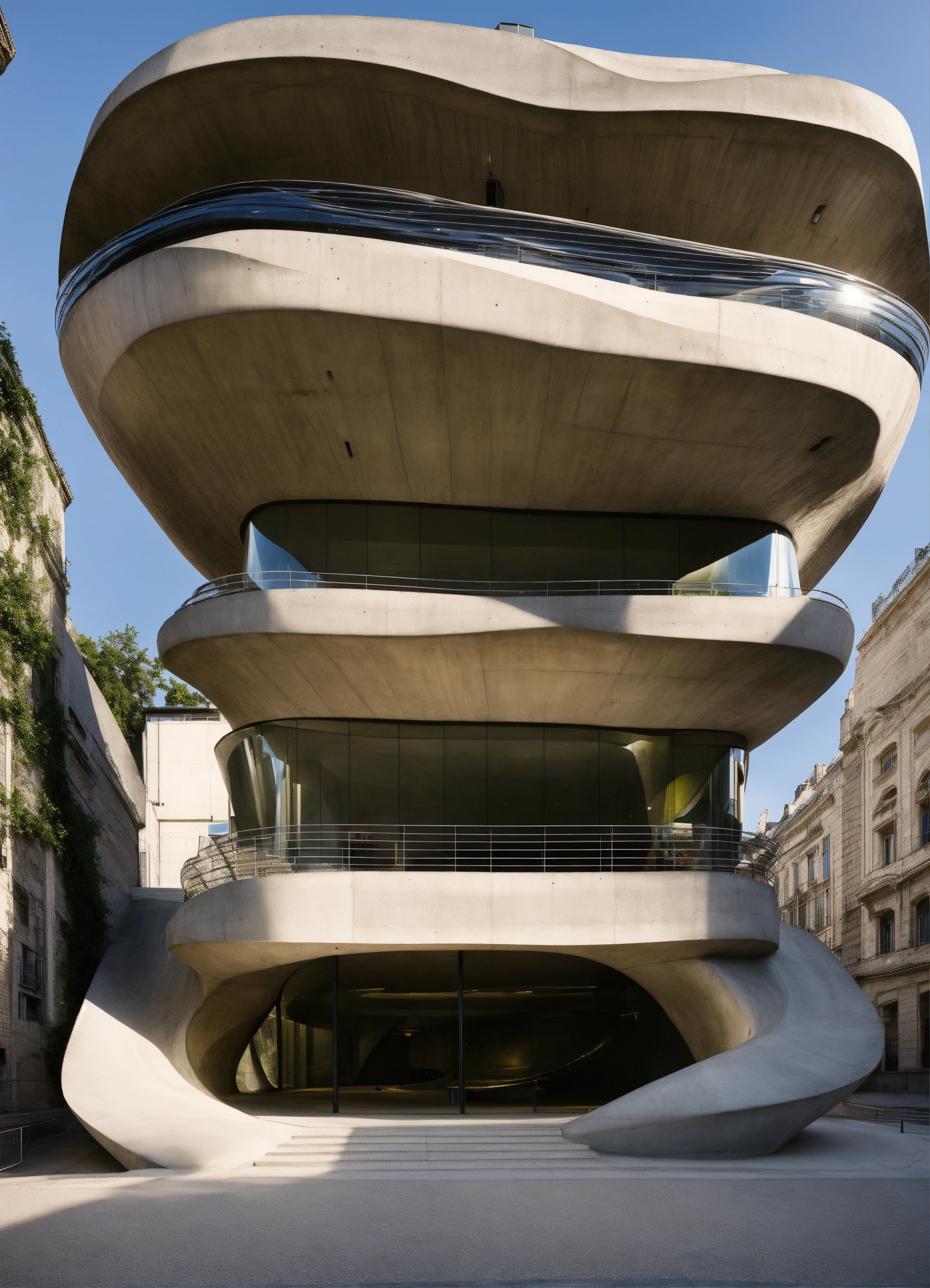 Lexica - Zaha Hadid surrealist concrete museum in the city.