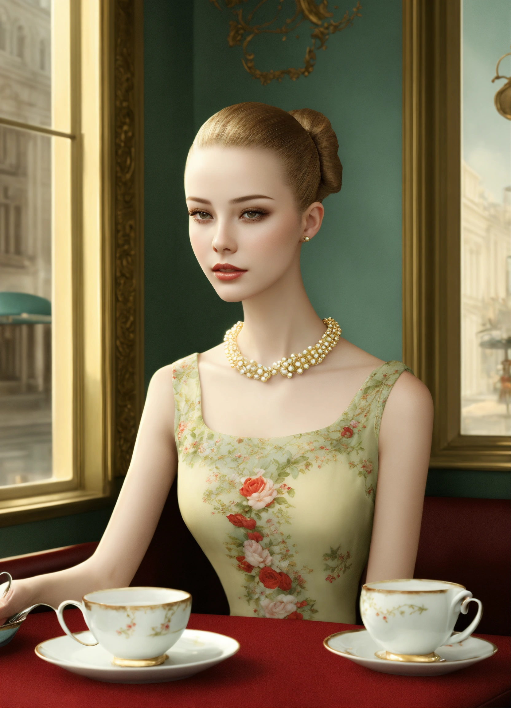 Lexica - Elegant girl in a cafe, style by Ray Caesar