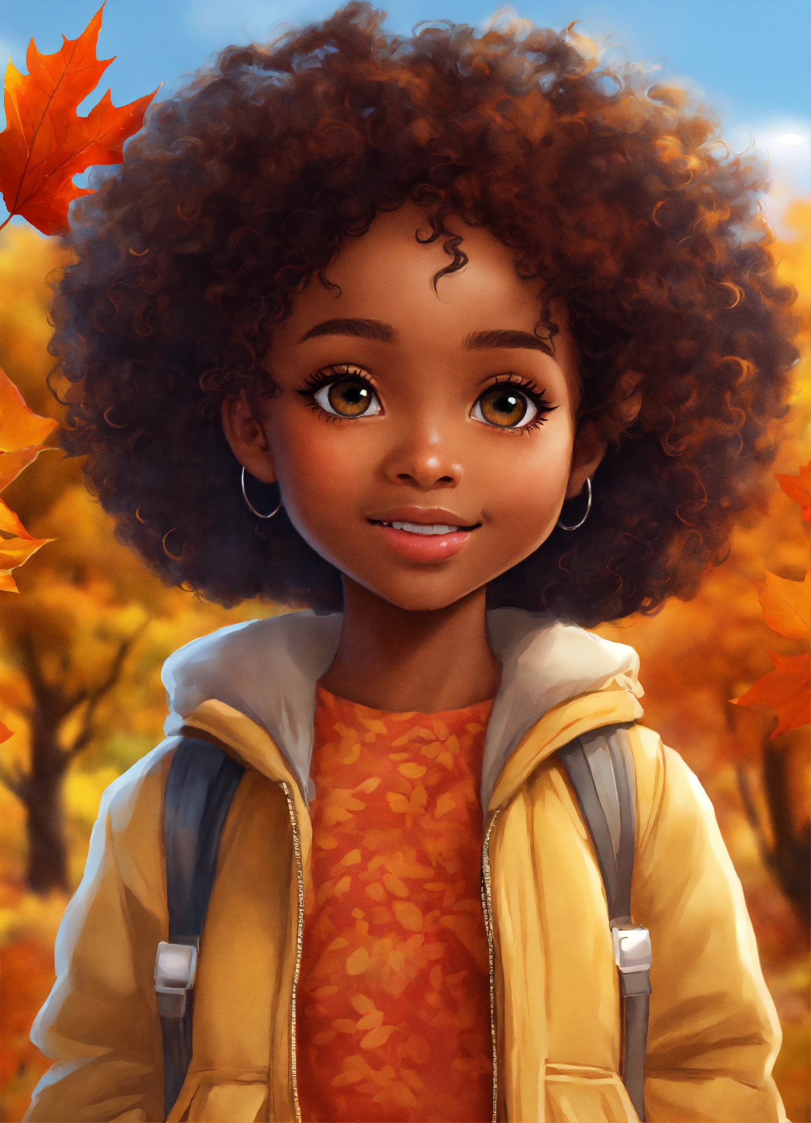 Lexica - Cartoon cute little mixed black girl in autumn, hyper ...