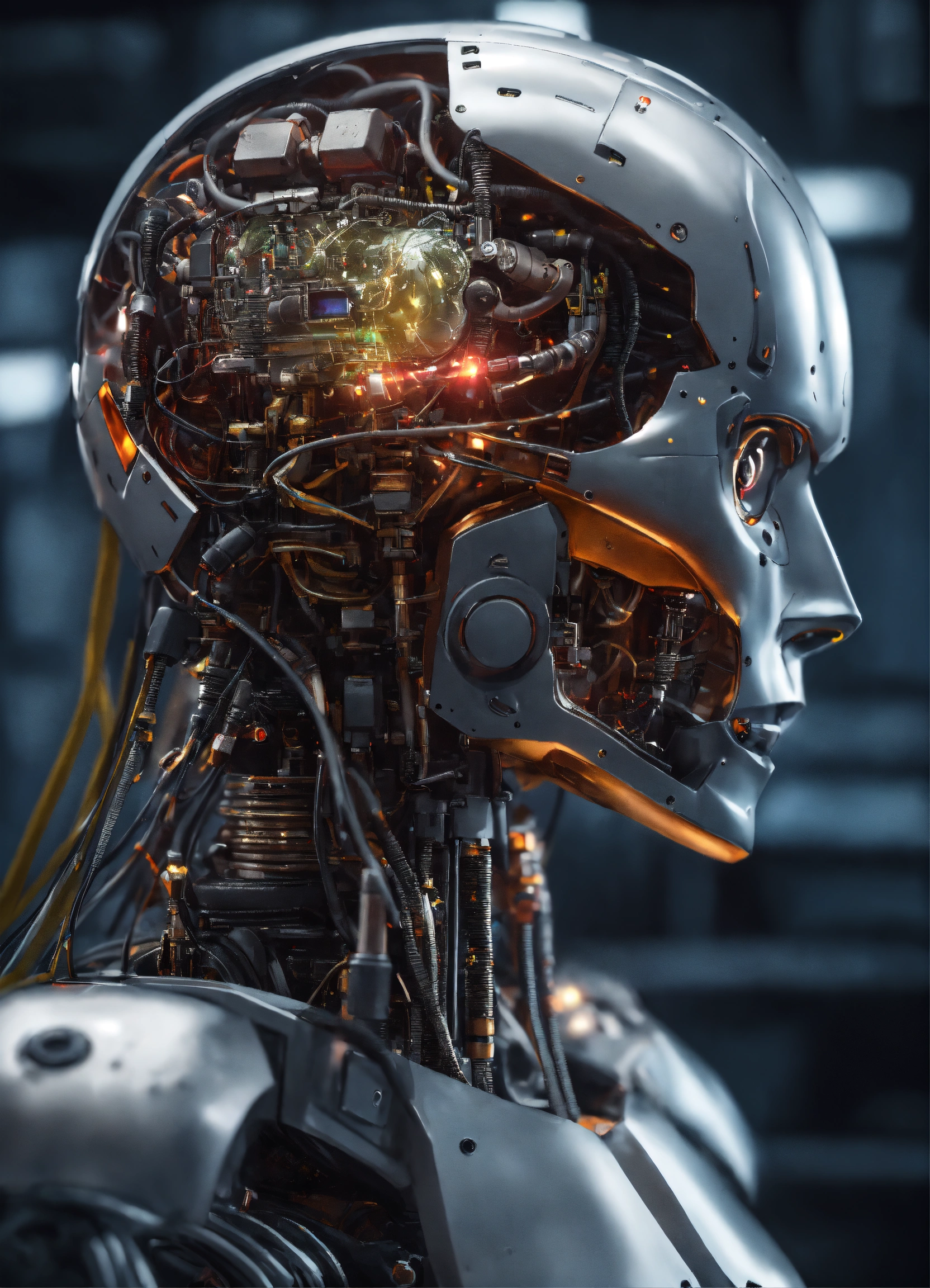 Lexica - Evil robot above a human brain, super advanced technology ...