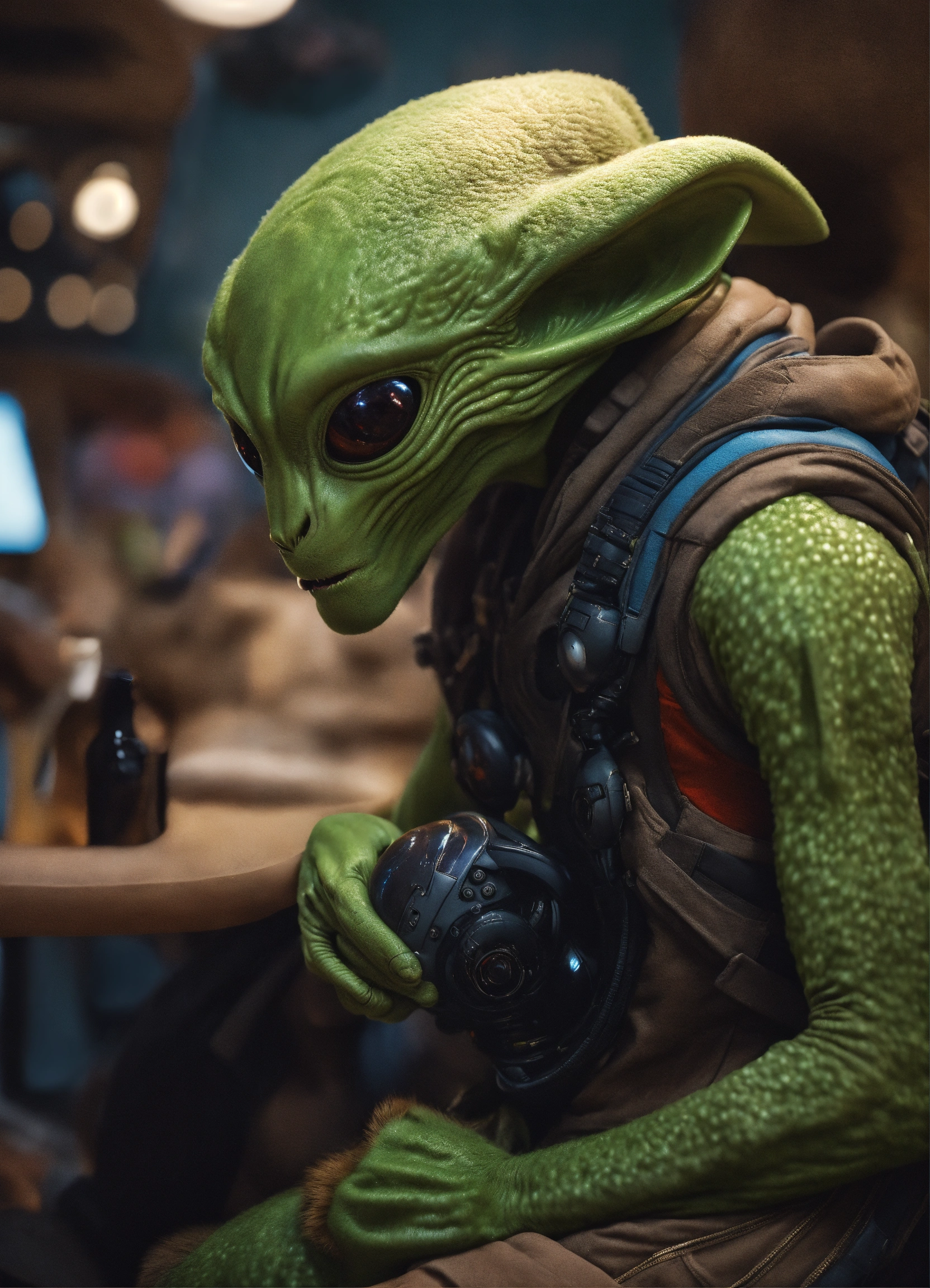 Lexica - Furry alien embracing a human male. photorealism