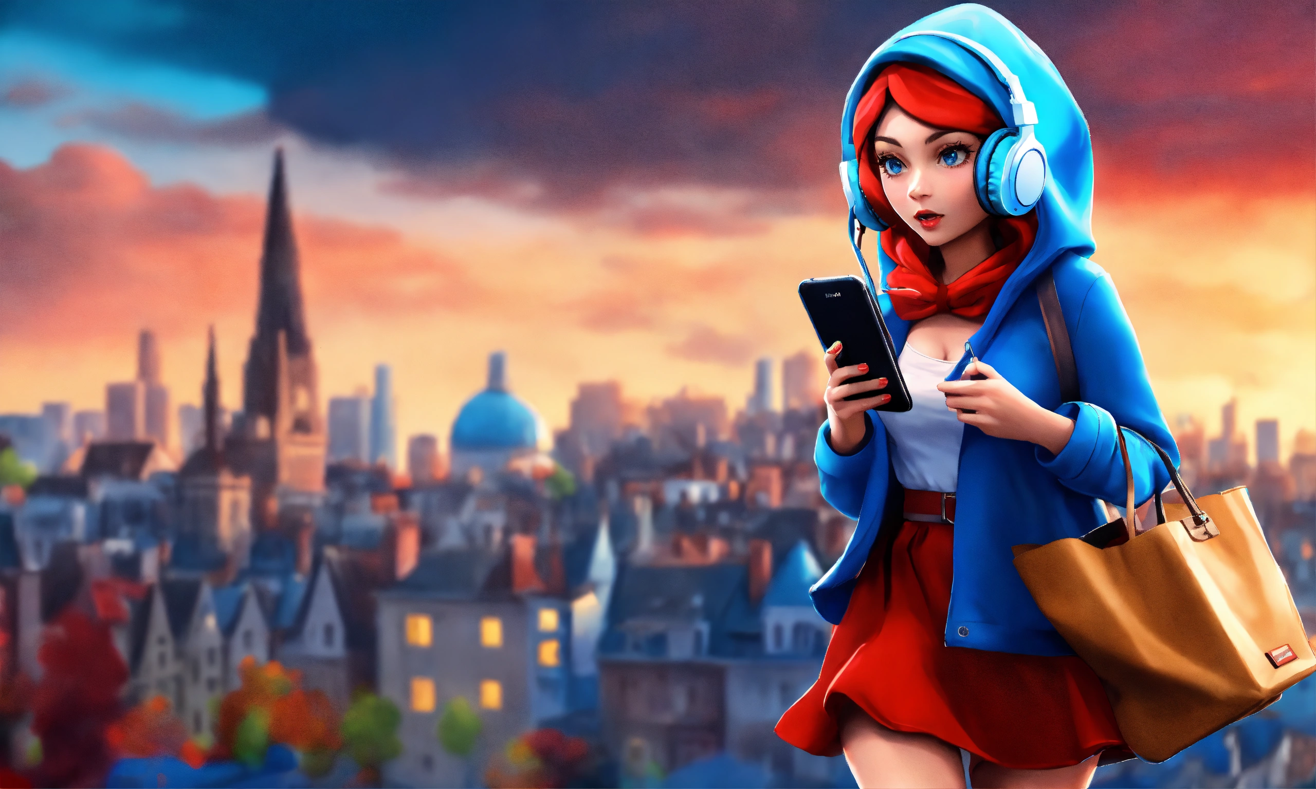 Lexica - Cartoons scared modern Red Riding Hood, wearing short blue ...