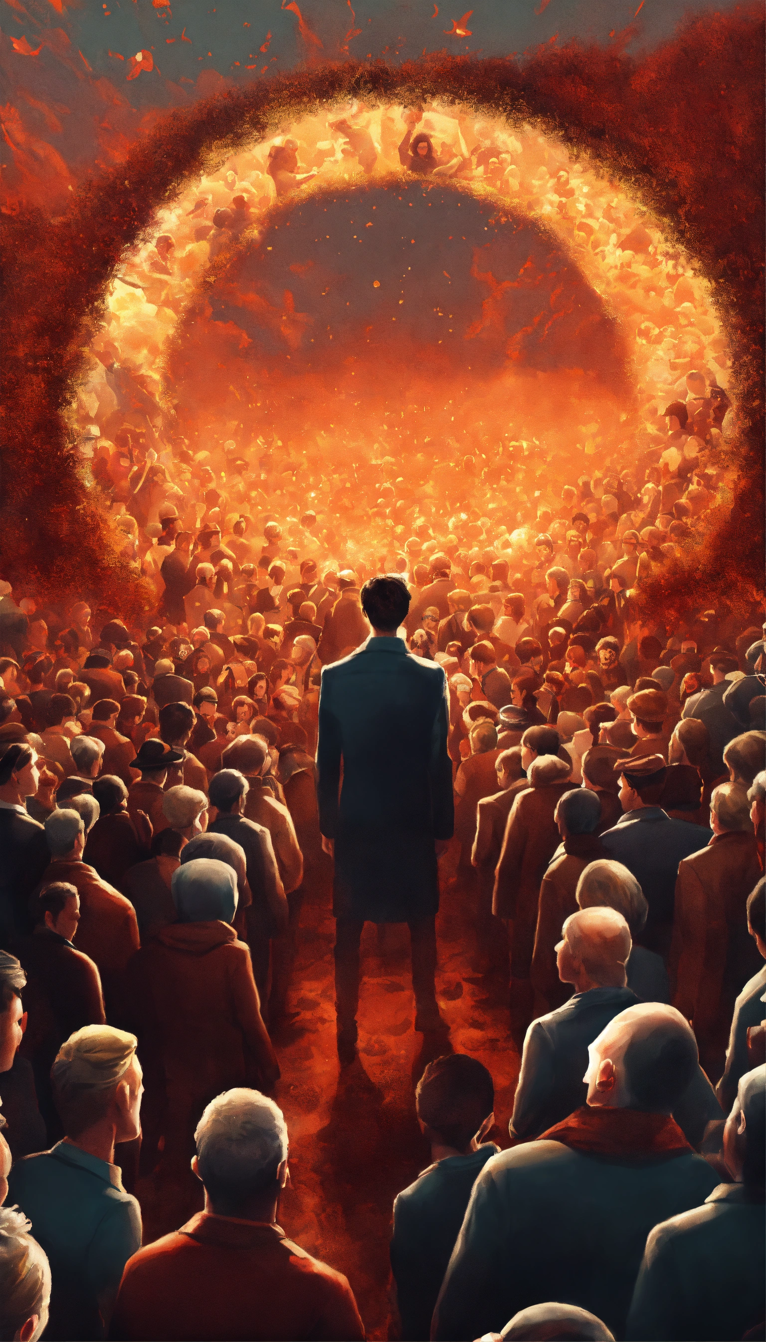 Lexica - A lone person getting surrounded by an angry mob of people in ...