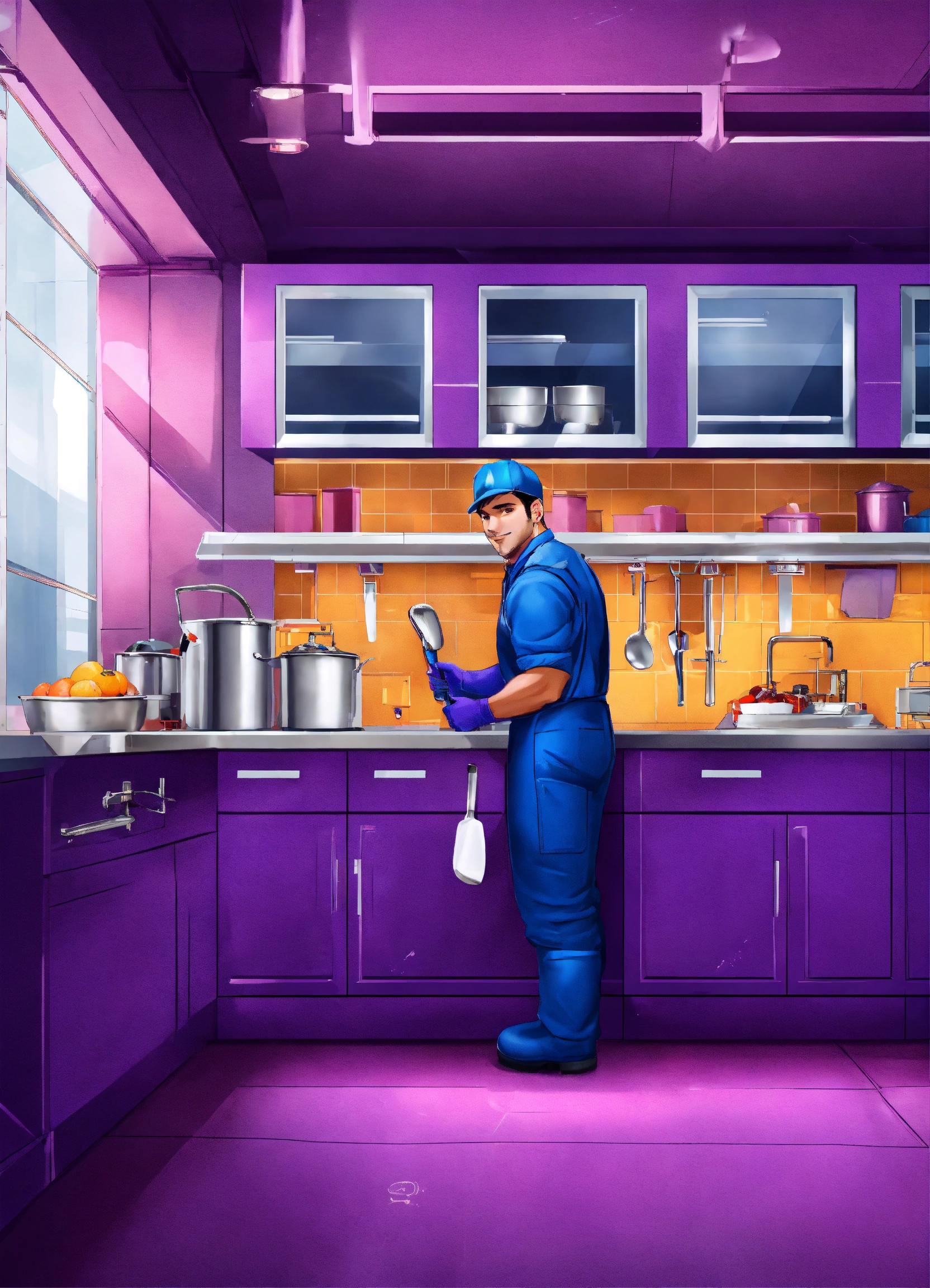 Lexica - Purple color plumber working restaurant kitchen or a large ...
