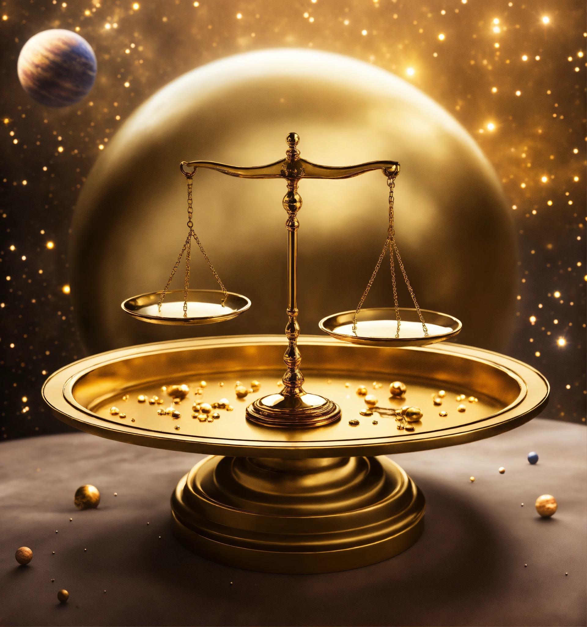 Lexica - Libra sign in gold color in realistic photograph, surrounded ...