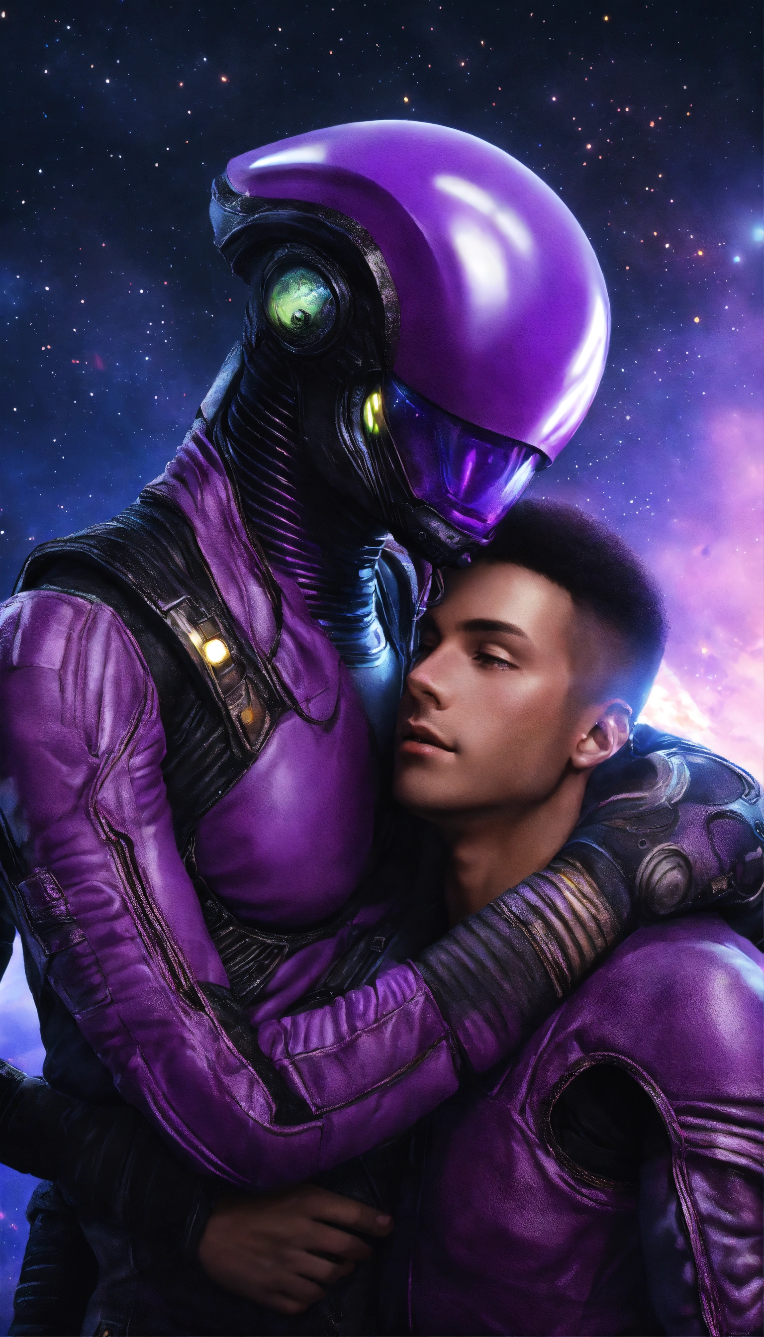 Lexica - Alien male with purple skin and a human male in a space ...