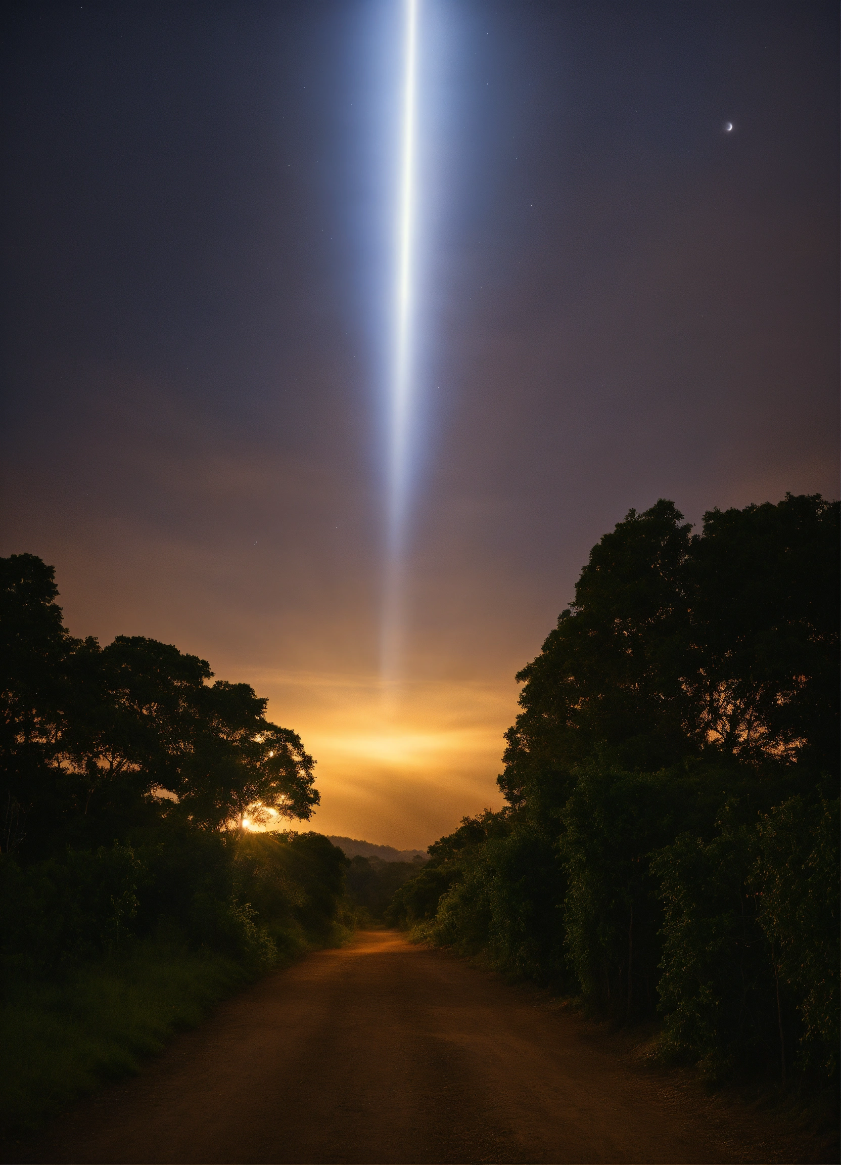 Lexica - A ray of light ascending to heaven, night time