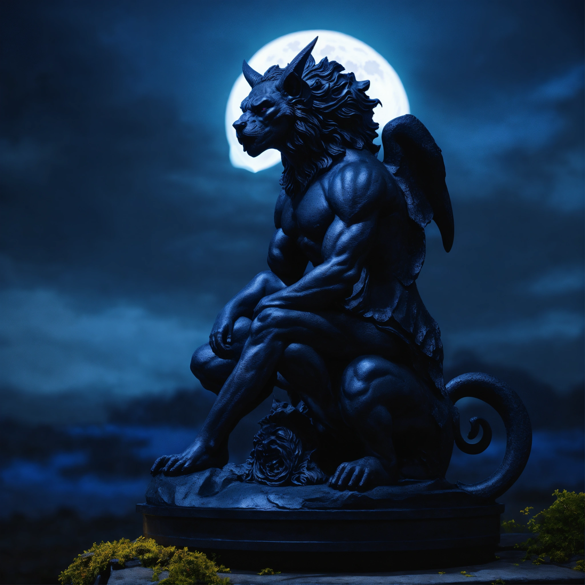 Lexica - A black obsidian statue sinister in nature of a gargoyle hyper ...