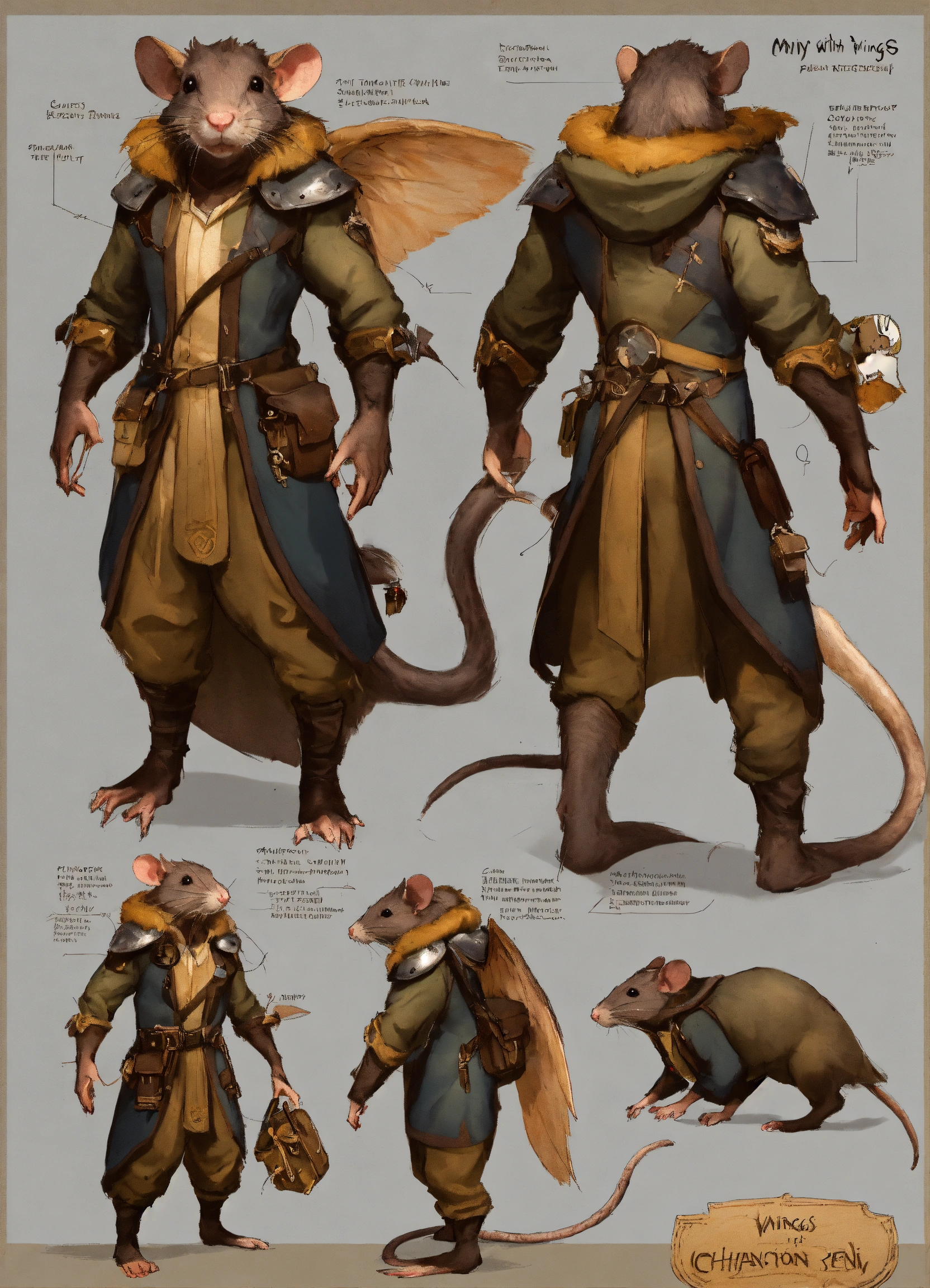 Lexica - Rat with wings, character sheet, character design, chart ...
